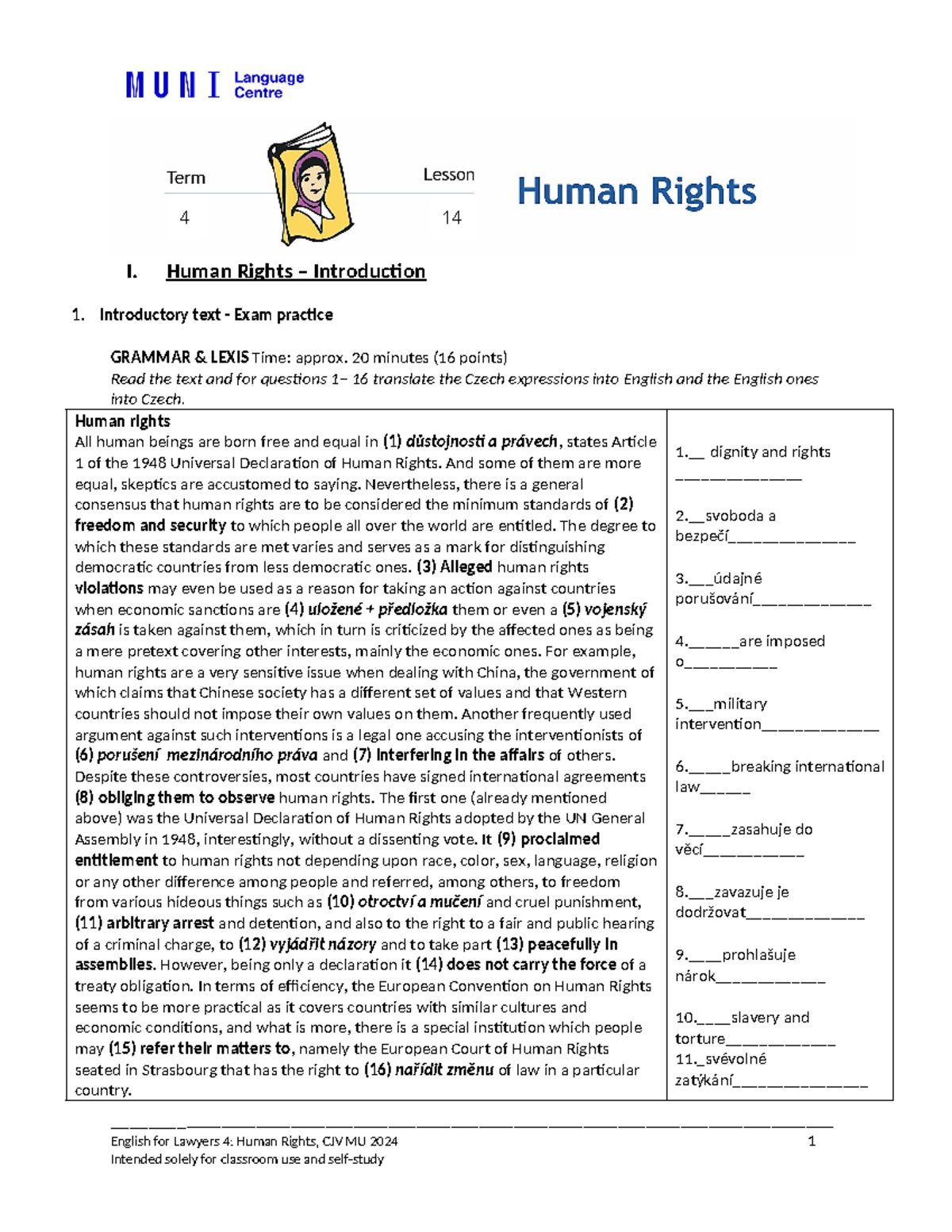 Lesson 14 Human Rights 2024 - I. Human Rights – Introduction ...