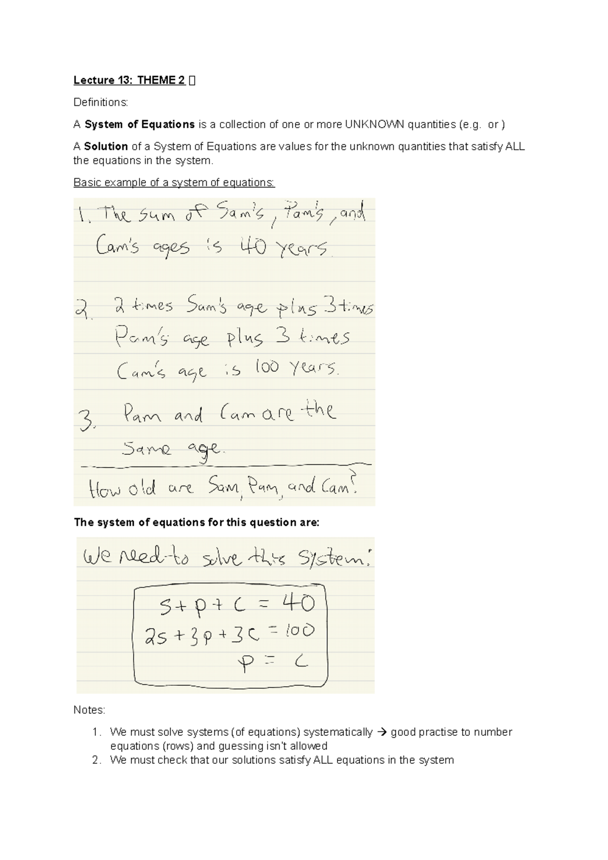 Lecture 13 - Summaries of the course material. I do not own any of the ...