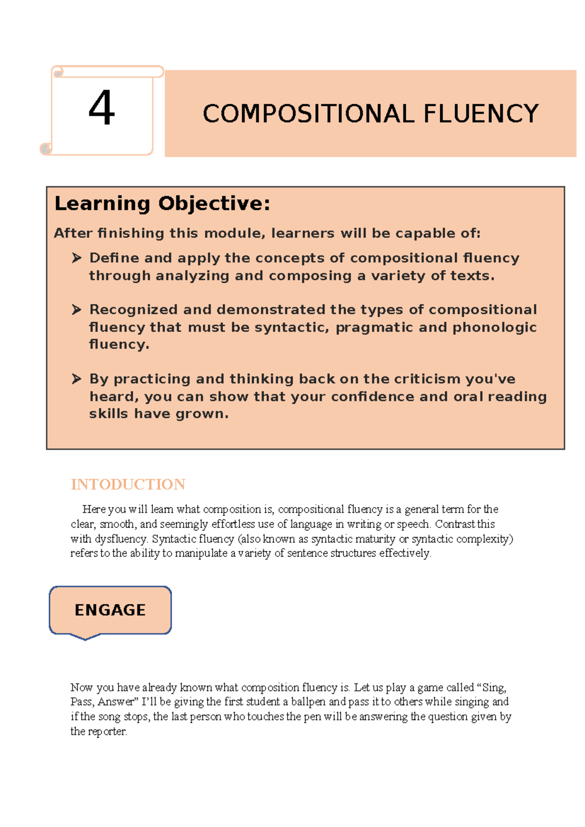 Compositional Fluency Module - INTODUCTION Here you will learn what composition is ...