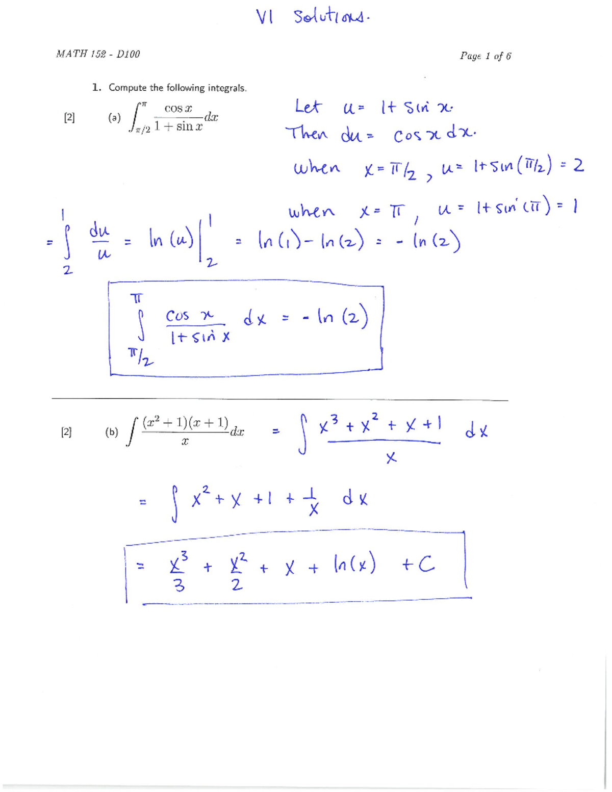 152 MT1 sample B solutions - MATH 152 - Studocu
