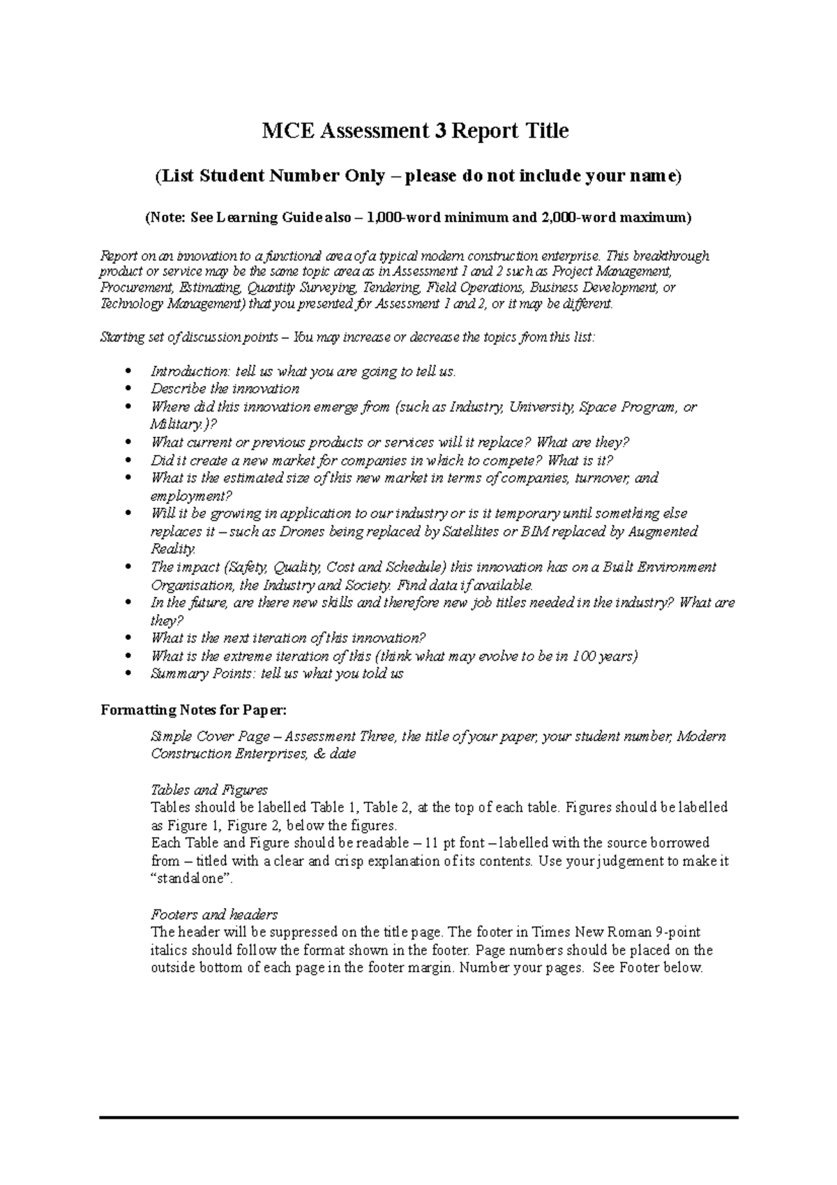 Final Report Template Major Functional Area of a MCE - MCE Assessment 3 ...