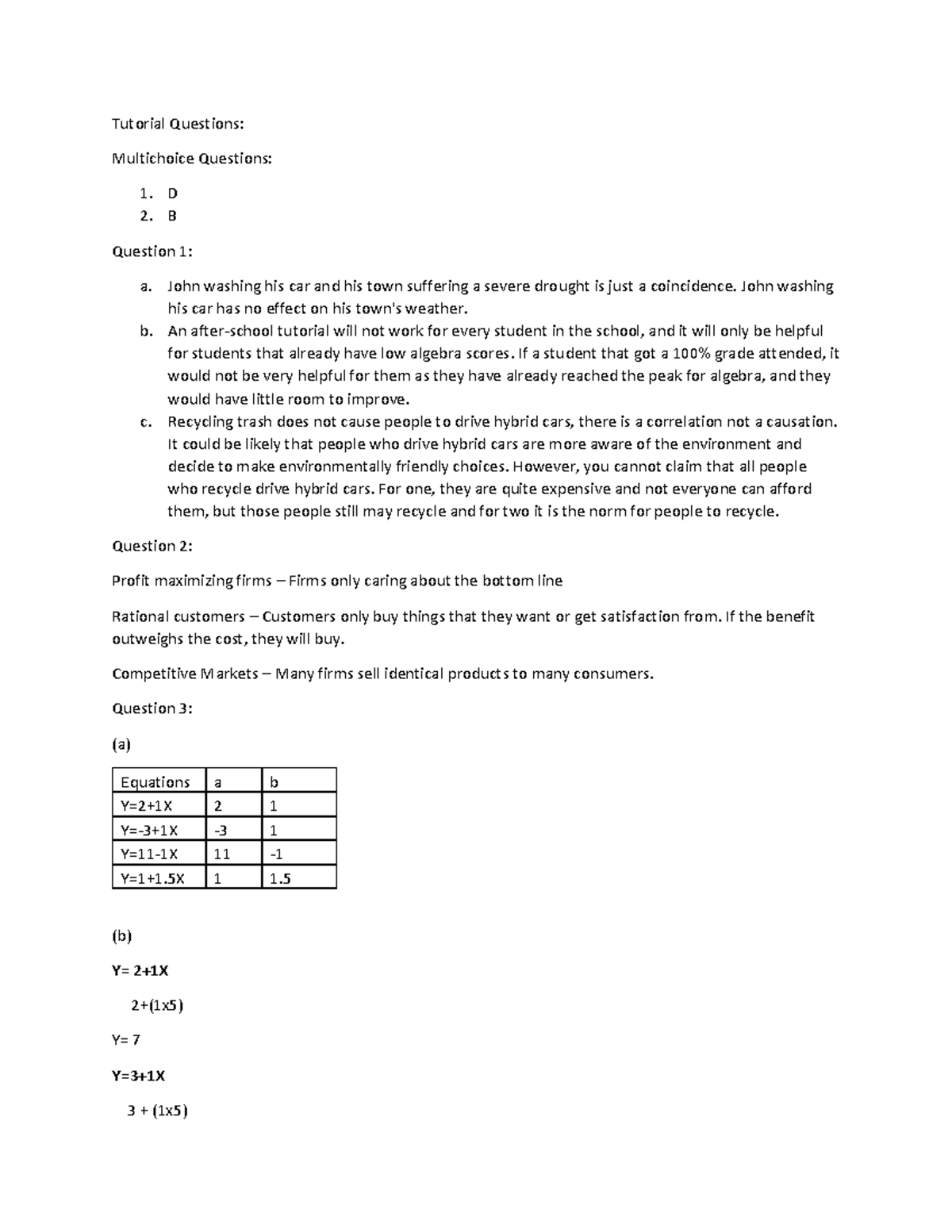 Tutorial Questions (1) - Tutorial Questions: Multichoice Questions: D B ...