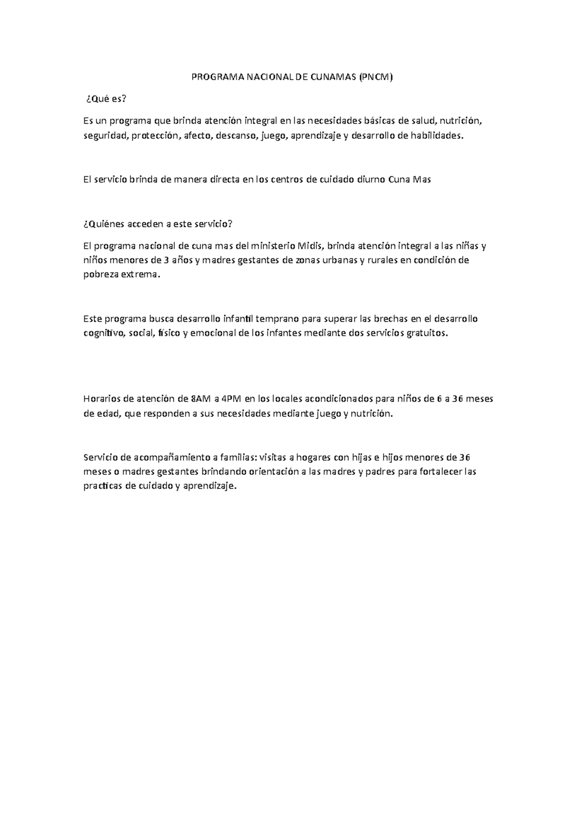 Programa Nacional DE Cunamas - PROGRAMA NACIONAL DE CUNAMAS (PNCM) ¿Qué ...