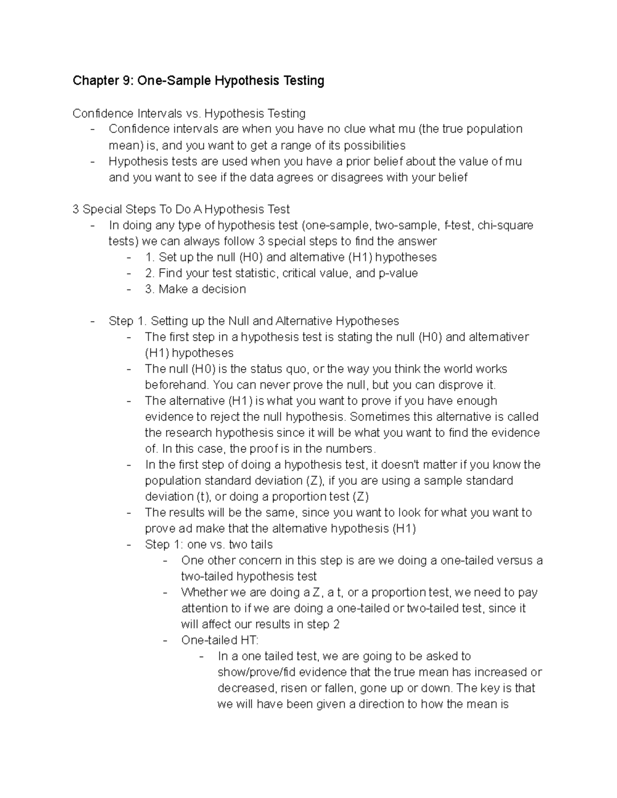 ECON205 Class Notes Part 3 - Chapter 9: One-Sample Hypothesis Testing ...