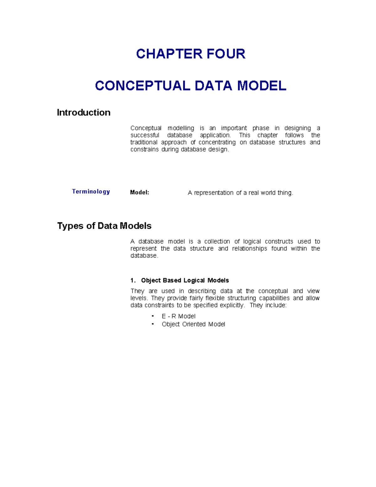 Chapter four- Conceptual Modelling - CHAPTER FOUR CONCEPTUAL DATA MODEL ...