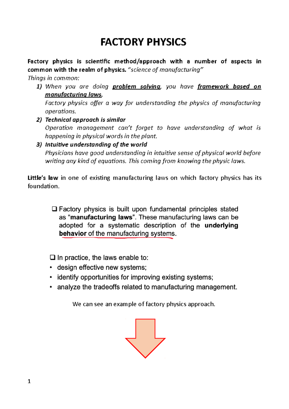 Factory Physics - class notes 2020 - FACTORY PHYSICS Factory physics is ...