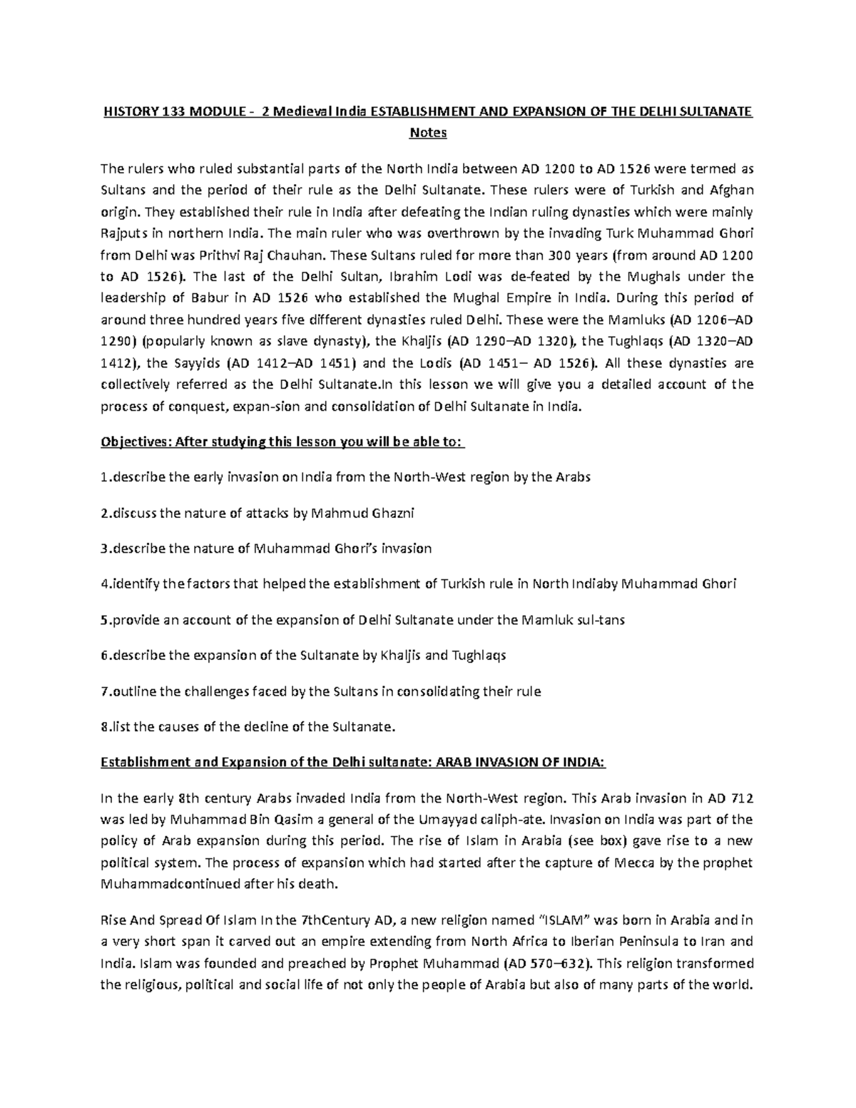 History of Medieval India 1206-1320 - HISTORY 133 MODULE - 2 Medieval ...