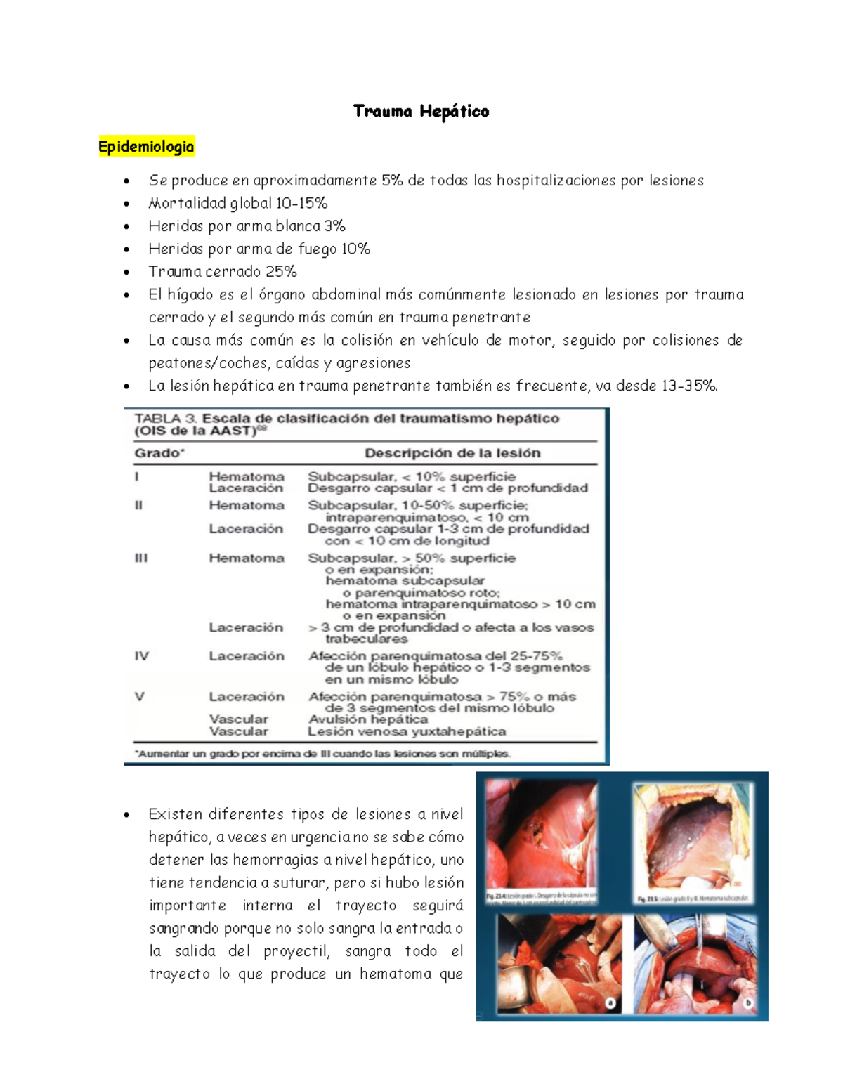 Trauma Hepático - Clases - Trauma Hepático Epidemiologia Se produce en ...
