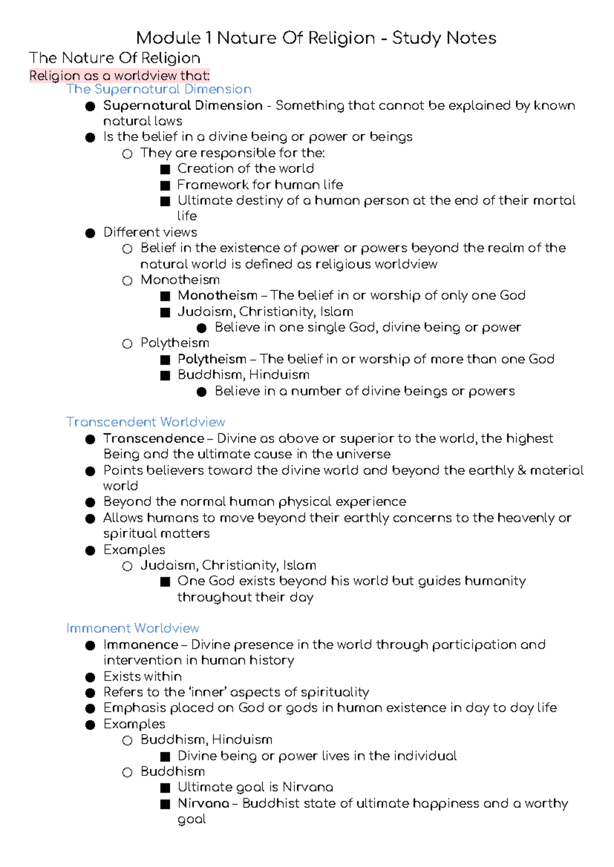 Module 1 Nature Of Religion - Study Notes - abortion/pro life stance ...
