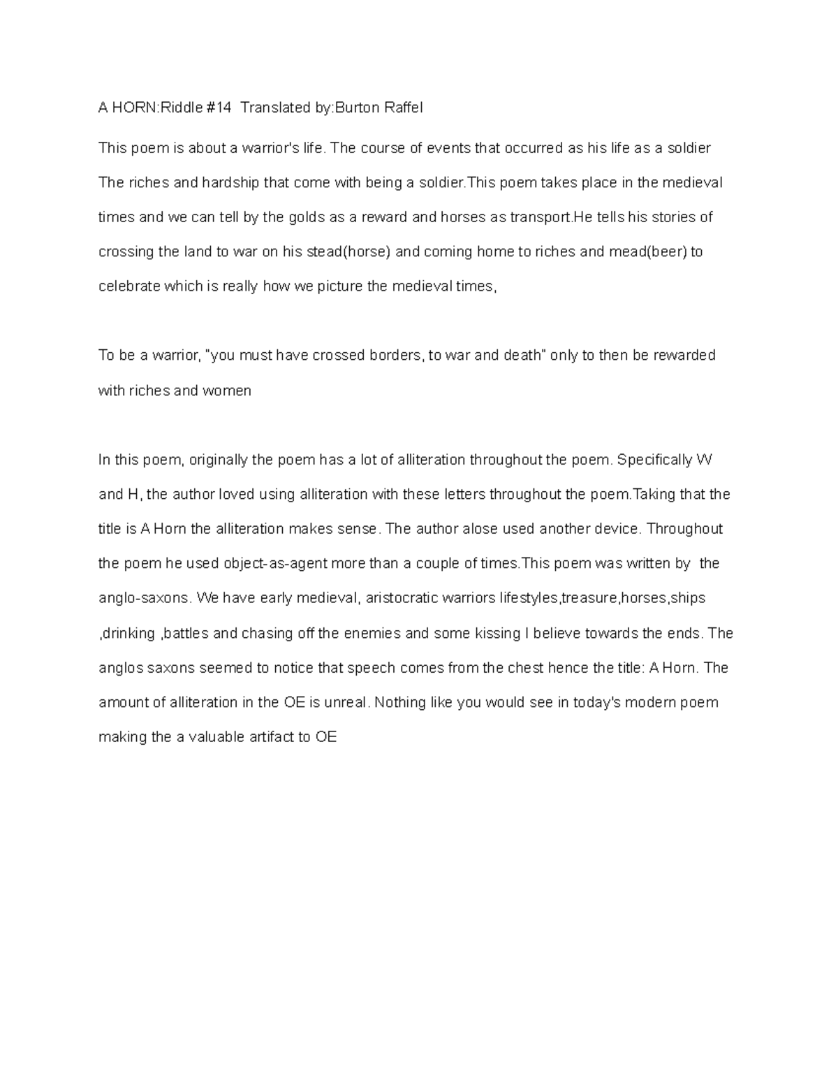 Old English Poetry Assignment Final Analysis (Step 6) - A HORN:Riddle ...