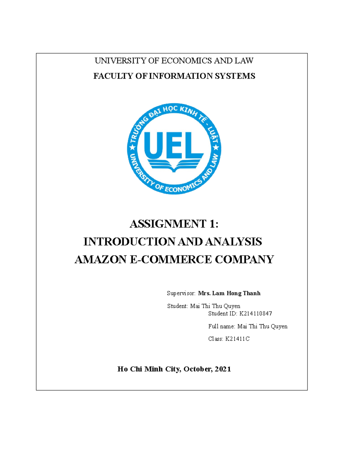 INTRODUCTION AND ANALYSIS AMAZON COMPANY - UNIVERSITY OF ECONOMICS AND ...