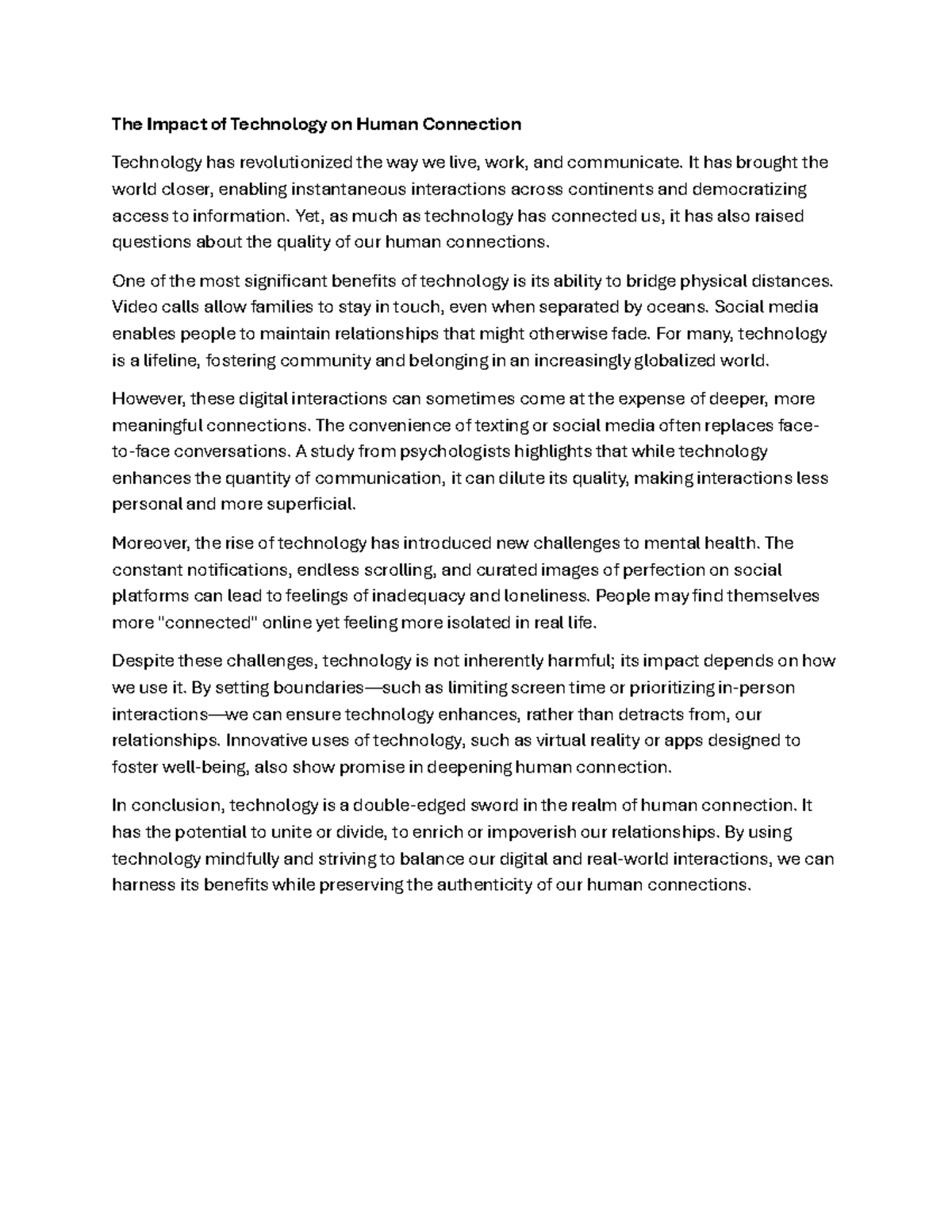 The Impact of Technology on Human Connection - The Impact of Technology ...