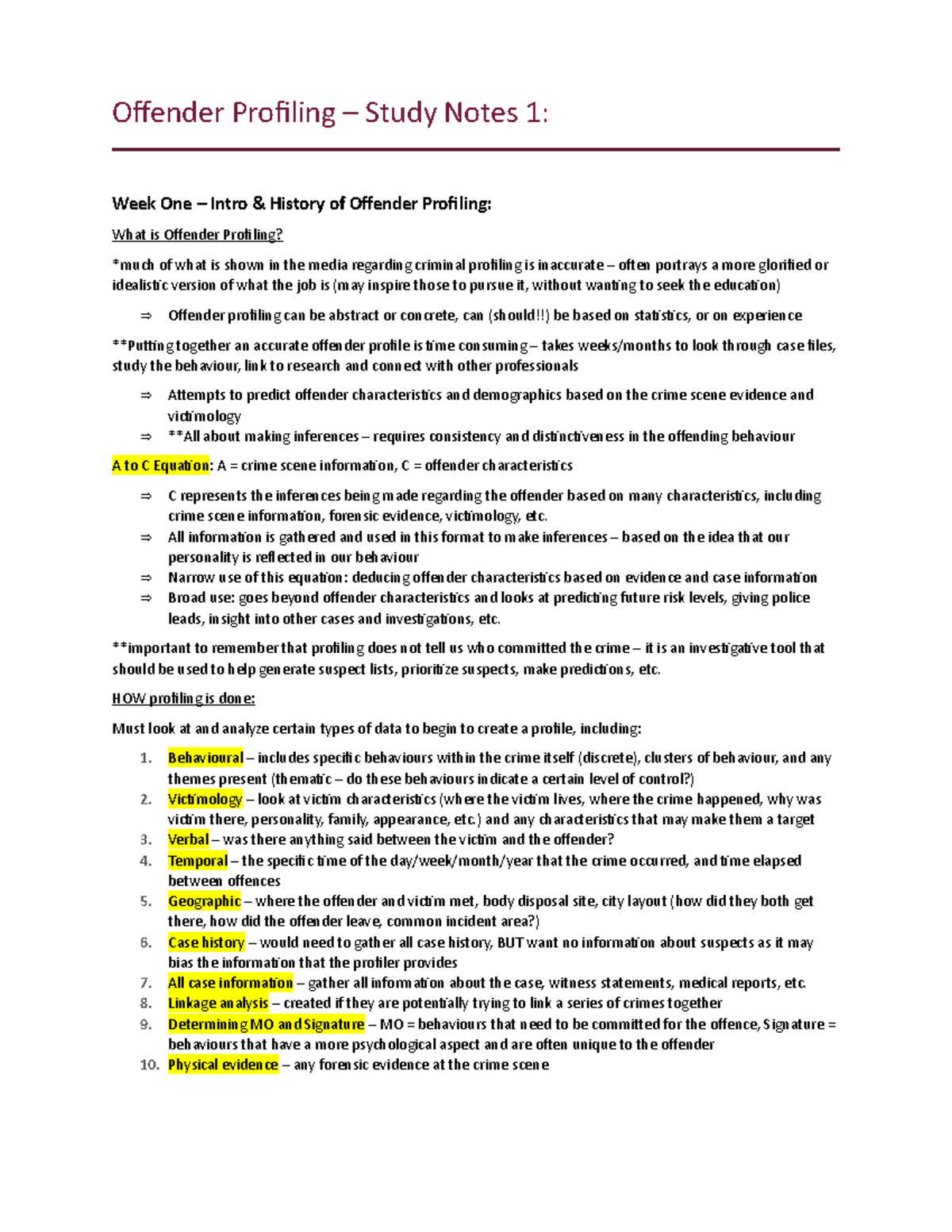 Offender Profiling - week 1 notes - Offender Profiling – Study Notes 1 ...
