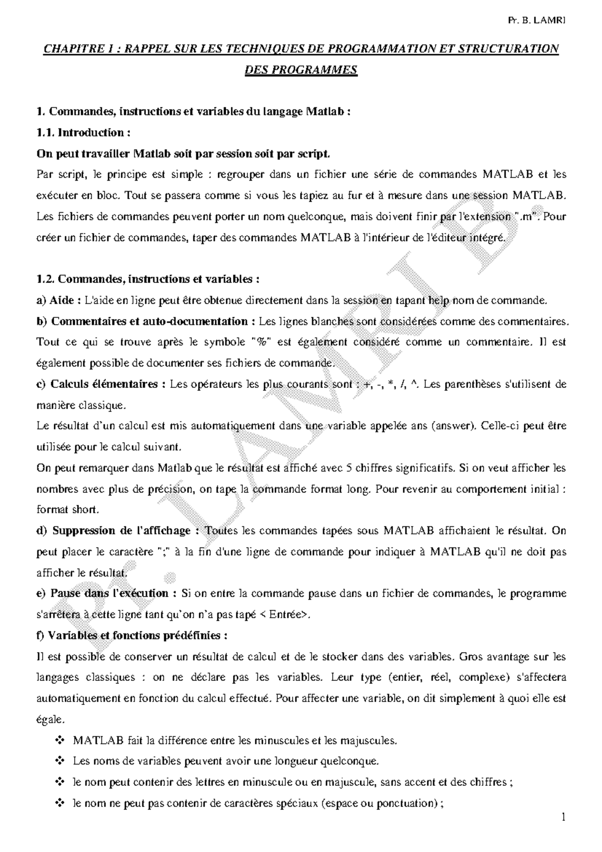 Chapitre 1 - CHAPITRE 1 : RAPPEL SUR LES TECHNIQUES DE PROGRAMMATION ET STRUCTURATION DES ...