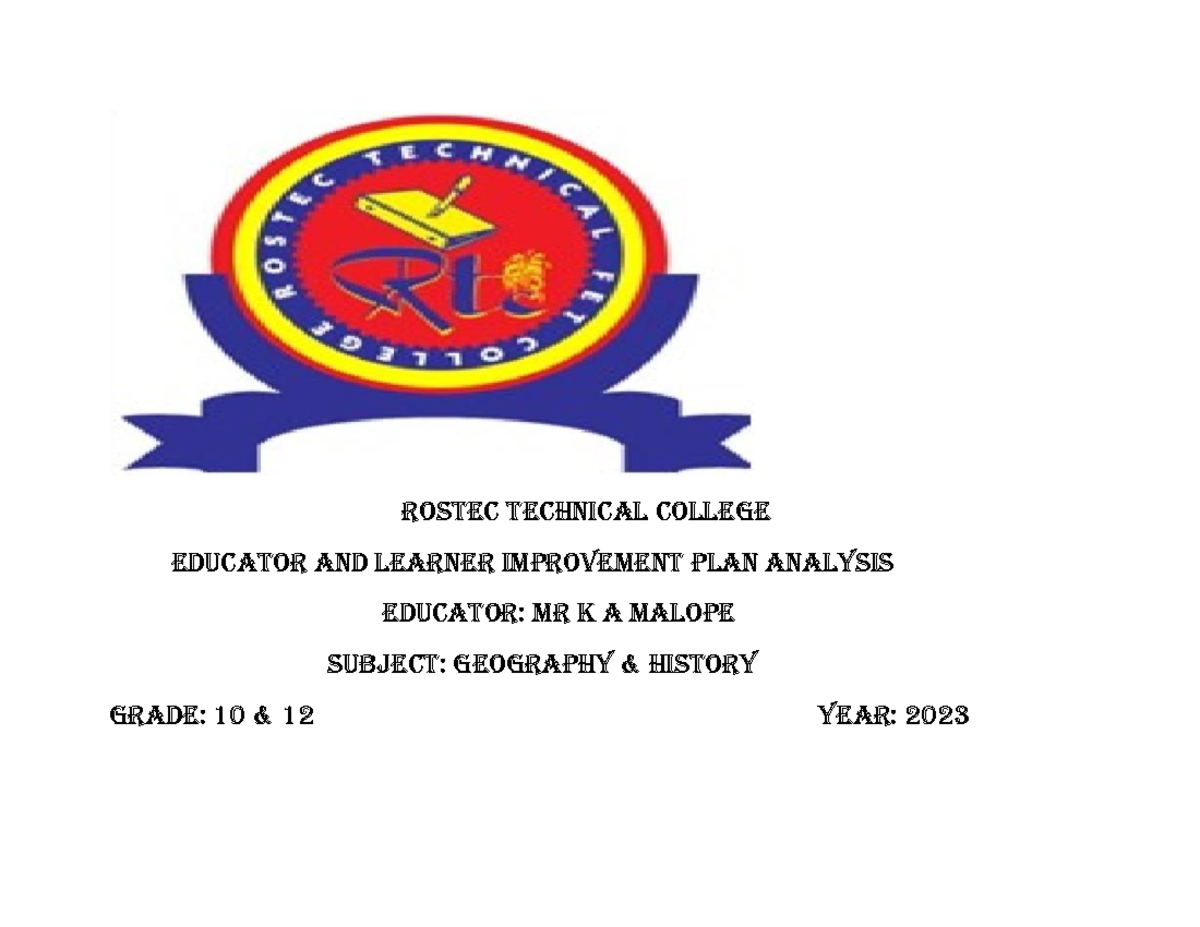Analysis - ROSTEC TECHNICAL COLLEGE EDUCATOR AND LEARNER IMPROVEMENT ...