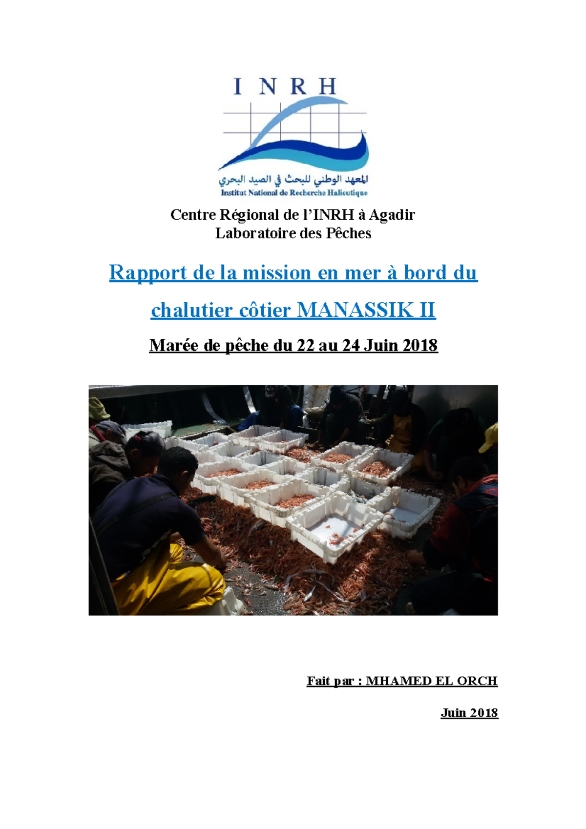 Rapport de la mission en mer à bord du chalutier côtier Manassik II du ...