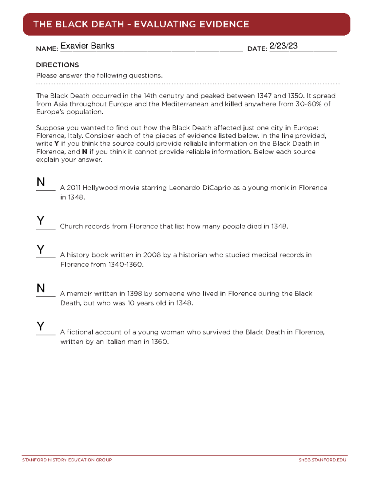 Sheg Activity 3 - Notes - The Black DeaTh - evaluaTing eviDence naMe ...