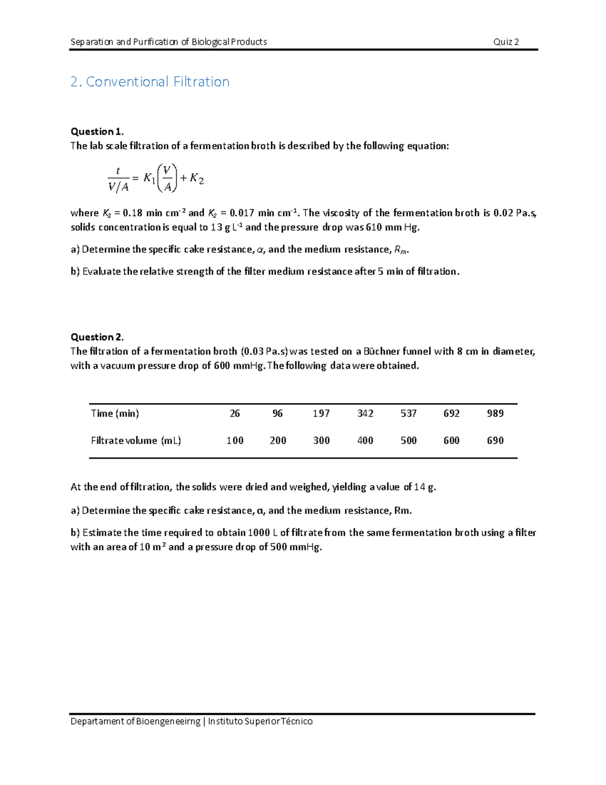 Quiz 2-Filtration - Read - Separation and Purification of Biological ...