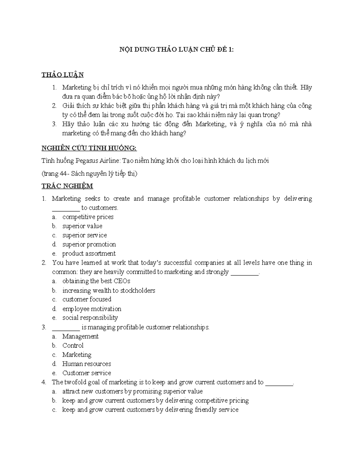 MCB-Thao luan chu de 1 - bai tap - NỘI DUNG THẢO LUẬN CHỦ ĐỀ 1: THẢO ...