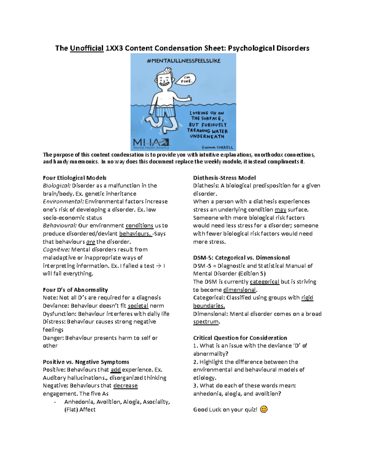Psych Disorders - Content Condensation - The Unofficial 1XX3 Content ...