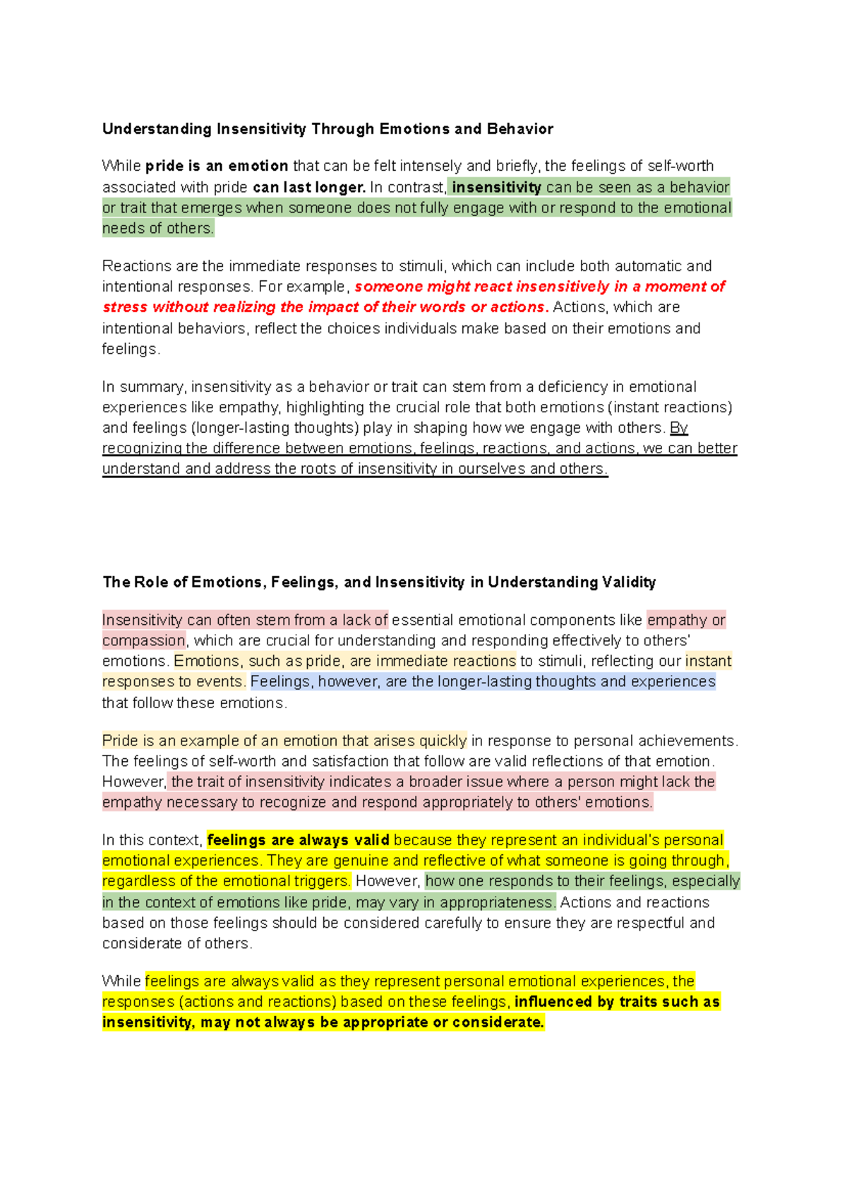 Understanding Insensitivity Through Emotions and Behavior - In contrast ...