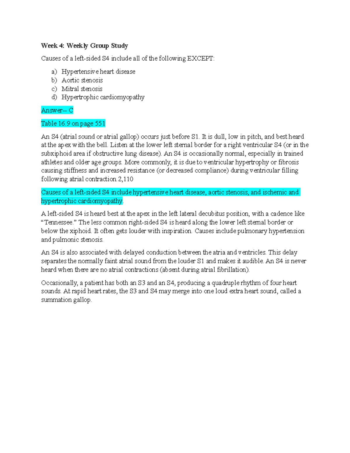 Week 4-Weekly Group Study - Week 4: Weekly Group Study Causes of a left ...