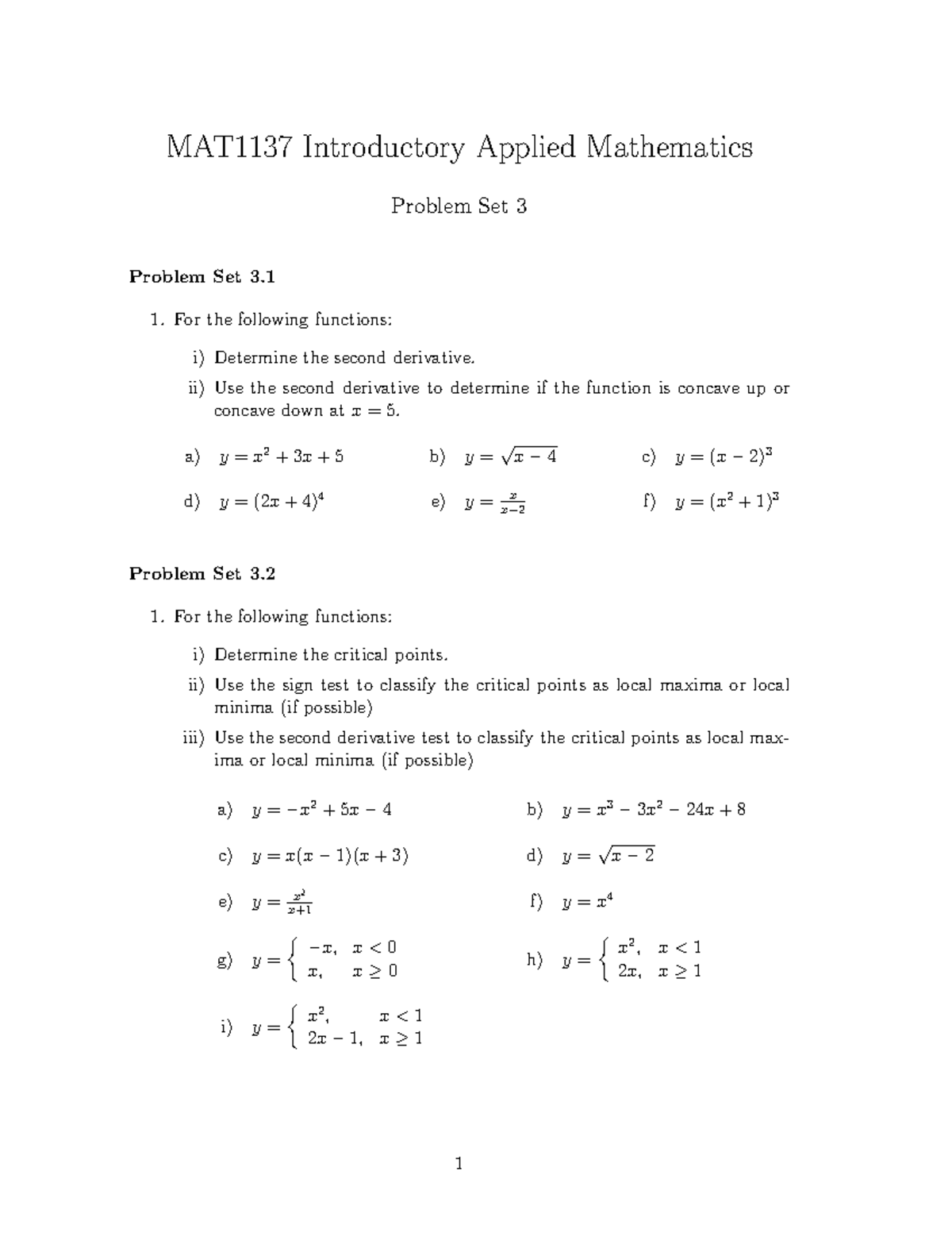 Problem Set 3 - For the following functions: i) Determine the second ...