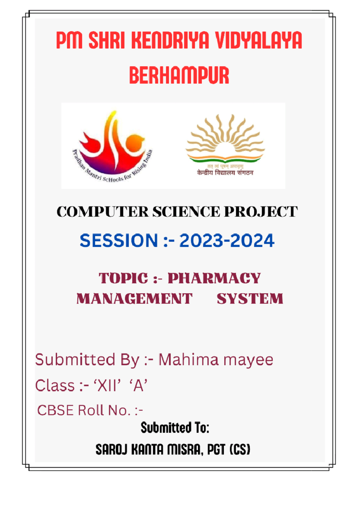Python project computer sci - PM SHRI KENDRIYA VIDYALAYA BERHAMPUR S ...