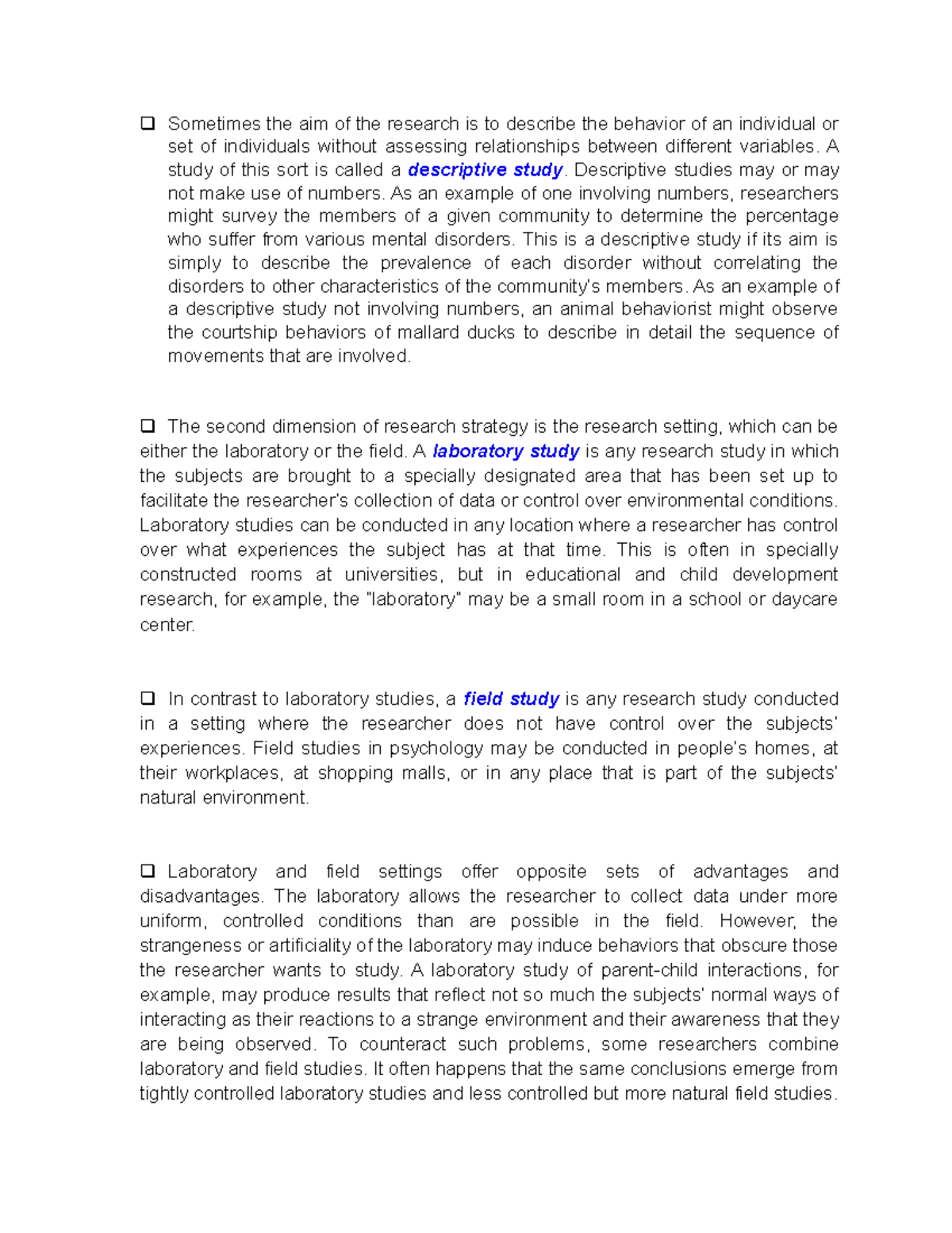 Psychology notes - Sometimes the aim of the research is to describe the ...