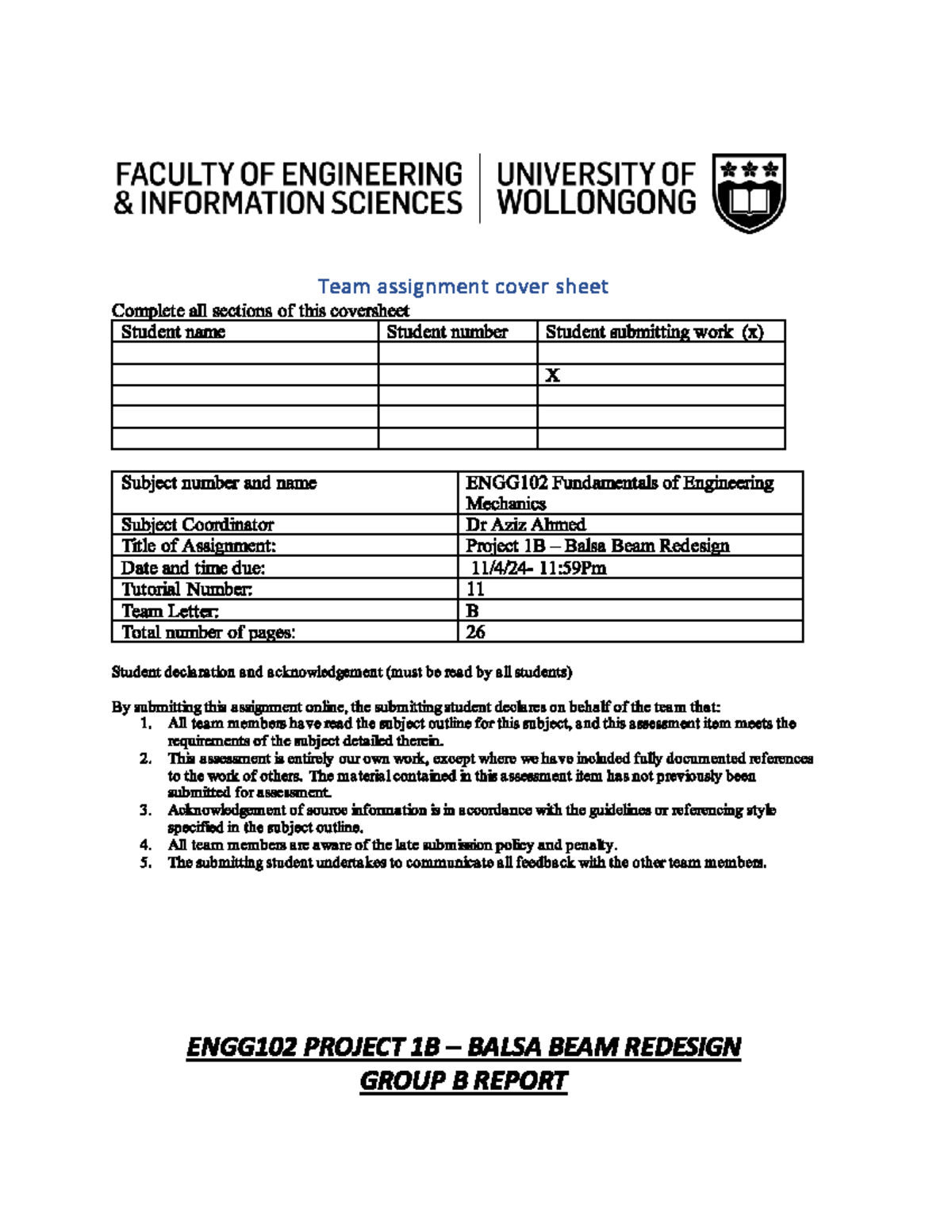 Project 1B - Beam - ENGG102 - Studocu