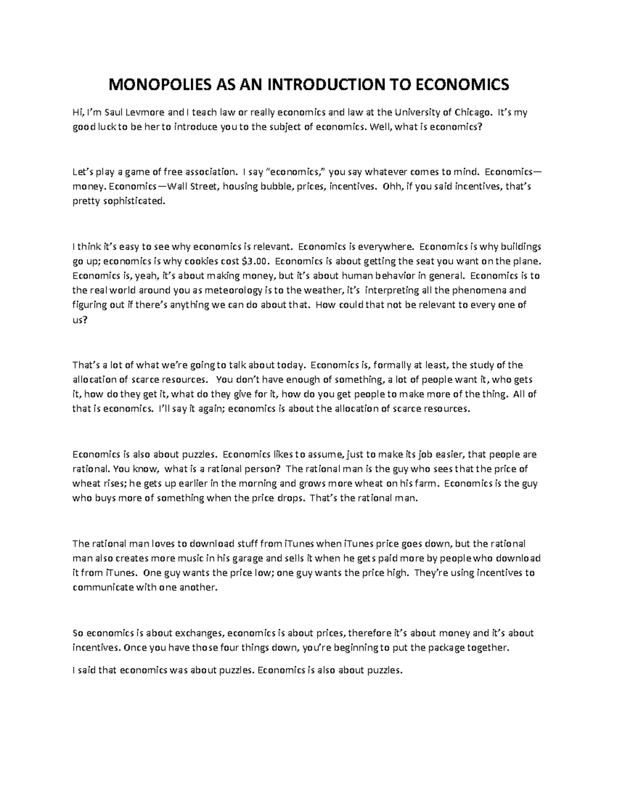 Monopolies as an Introduction to Economics - MONOPOLIES AS AN ...