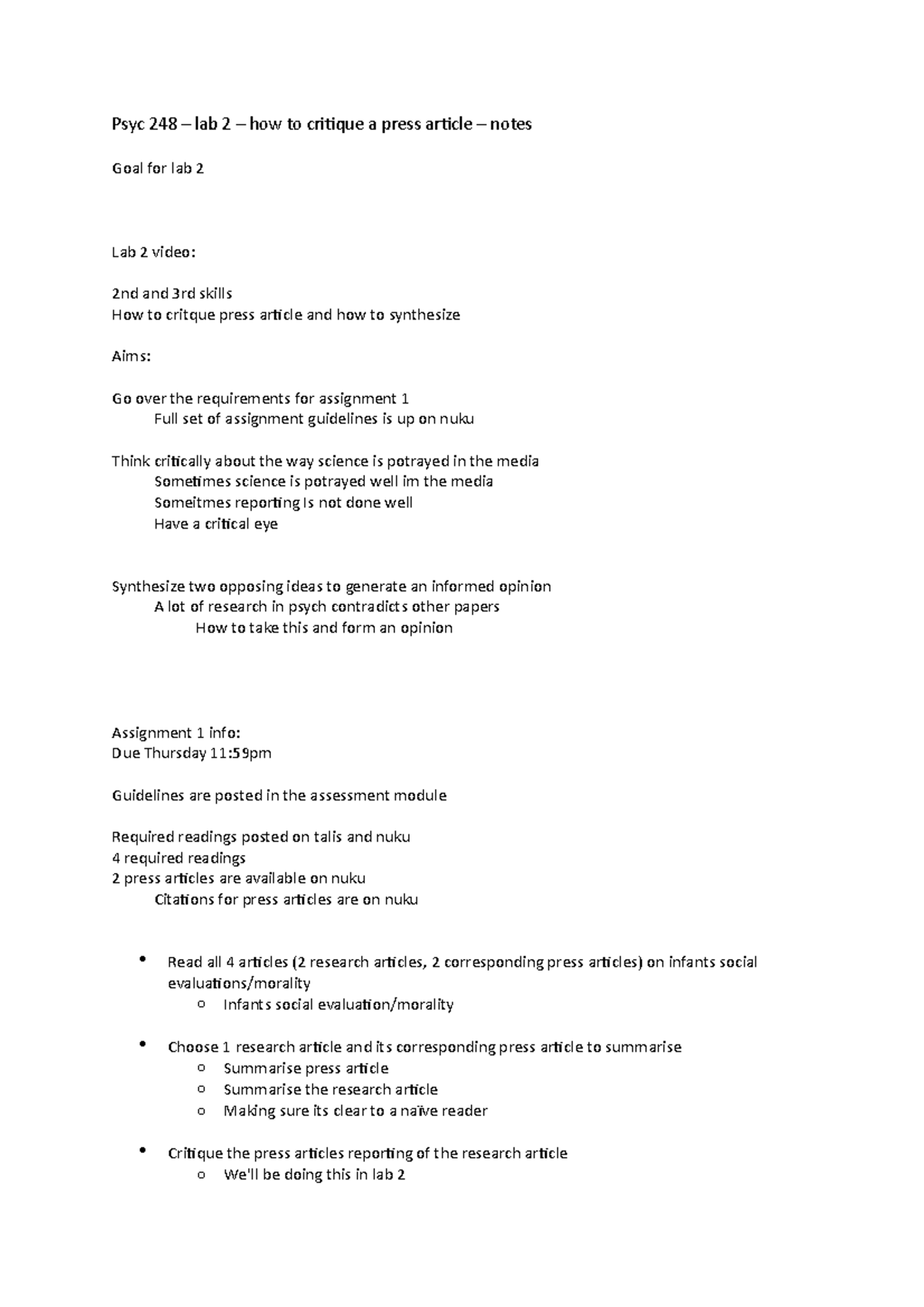 Psyc 248 - lab 2 - notes - Psyc 248 – lab 2 – how to critique a press ...