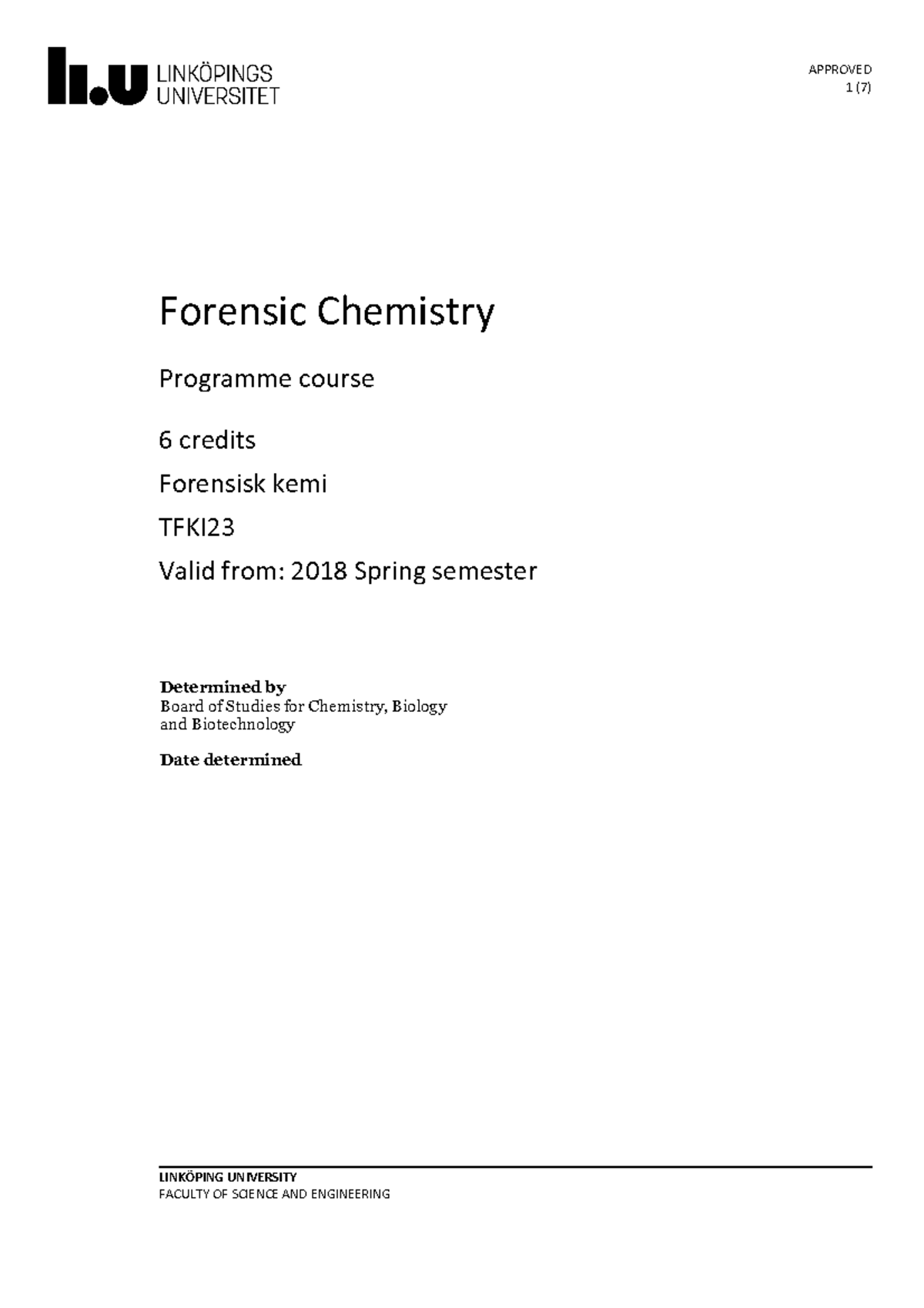 Syllabus Forensic Chemistry - APPROVED 1 (7) Forensic Chemistry ...