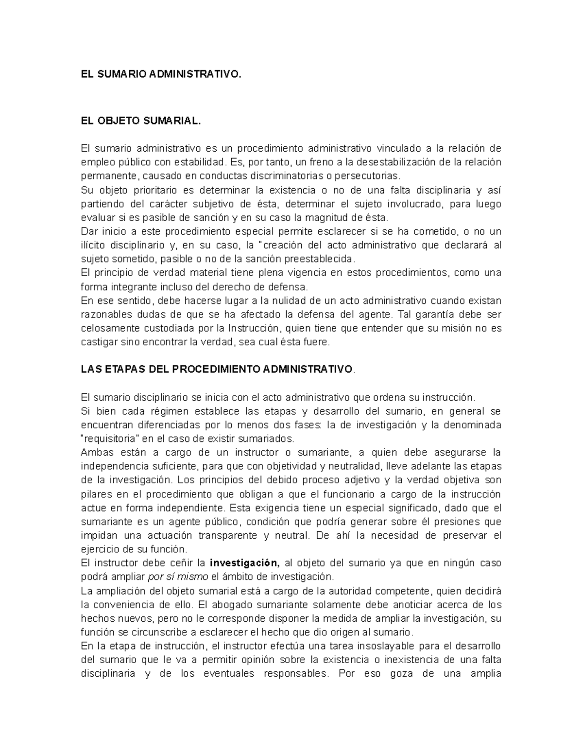 El sumario administrativo 5 - EL SUMARIO ADMINISTRATIVO. EL OBJETO ...