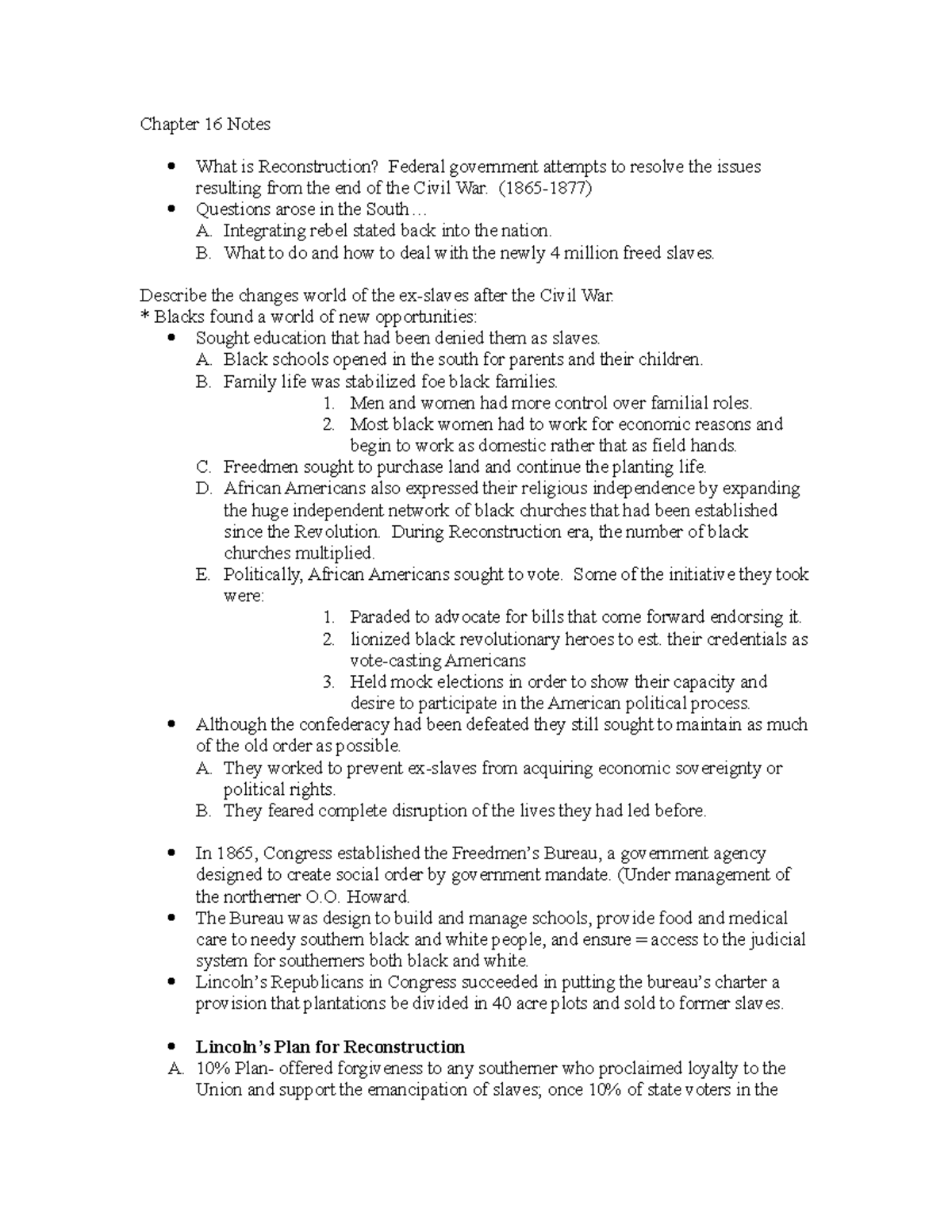 HY 202 Chapter 16 Notes Reconstruction - Chapter 16 Notes What is ...