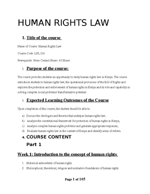 Human rights course outline - UNIVERSITY OF NAIROBI COURSE OUTLINE ...