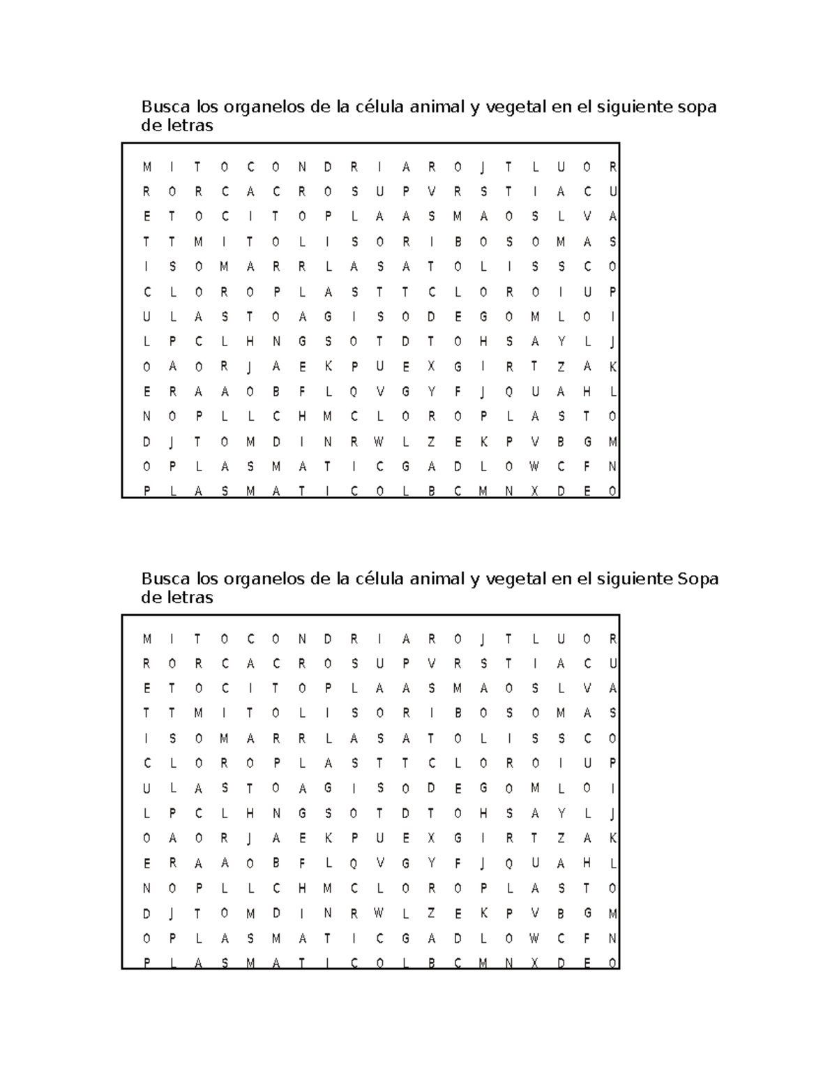 Celula SOPA DE Letras Organelos - Busca los organelos de la célula ...