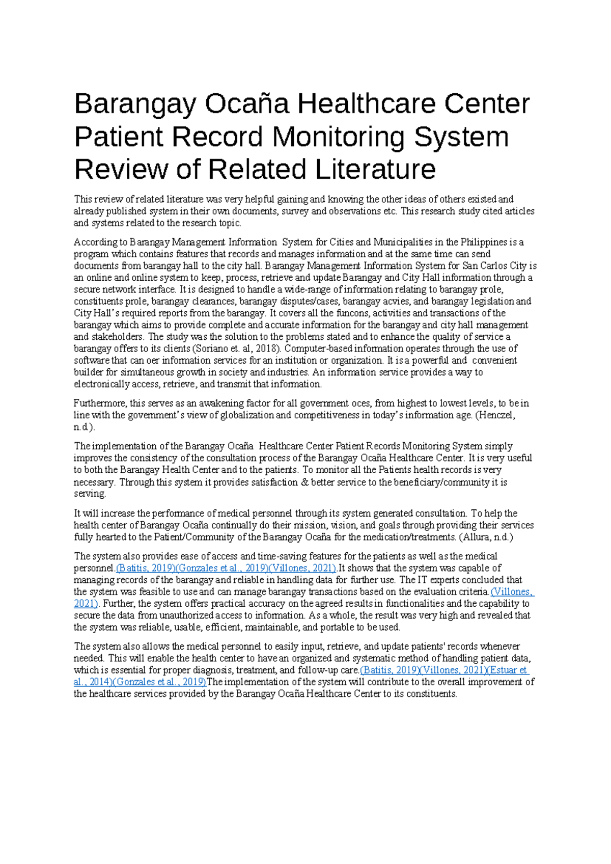 Barangay oca a healthcare center patient record monitoring system ...