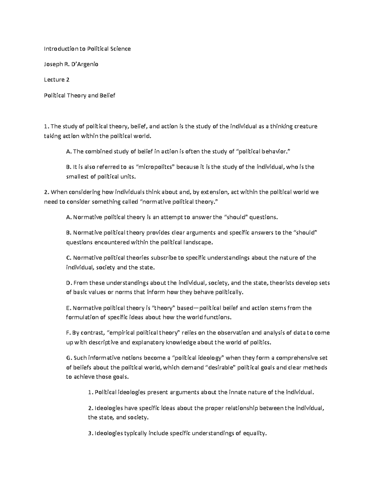 Lecture 2-Introduction to Political Science-Political Theory and Belief ...