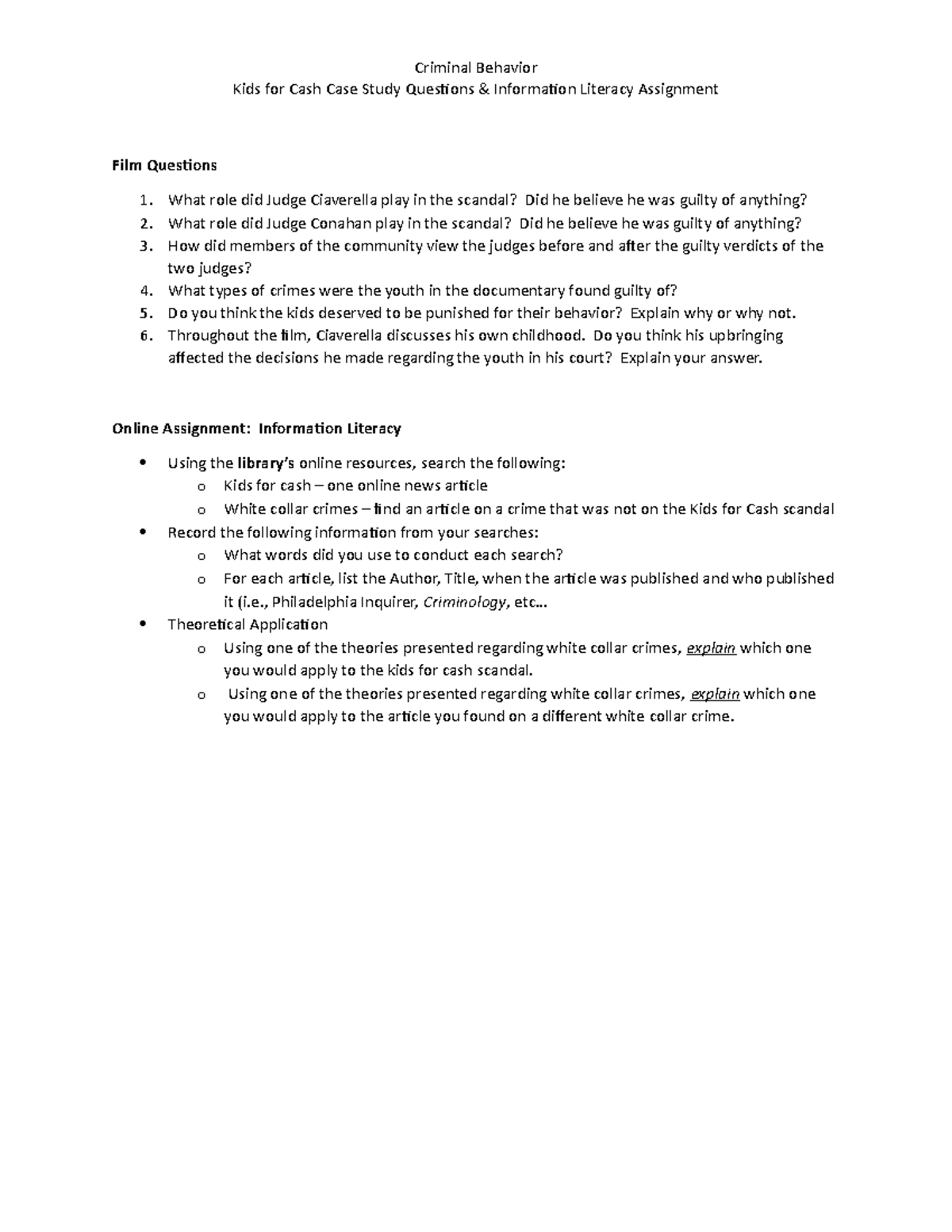 Kids for cash - Course Materials - Criminal Behavior Kids for Cash Case ...