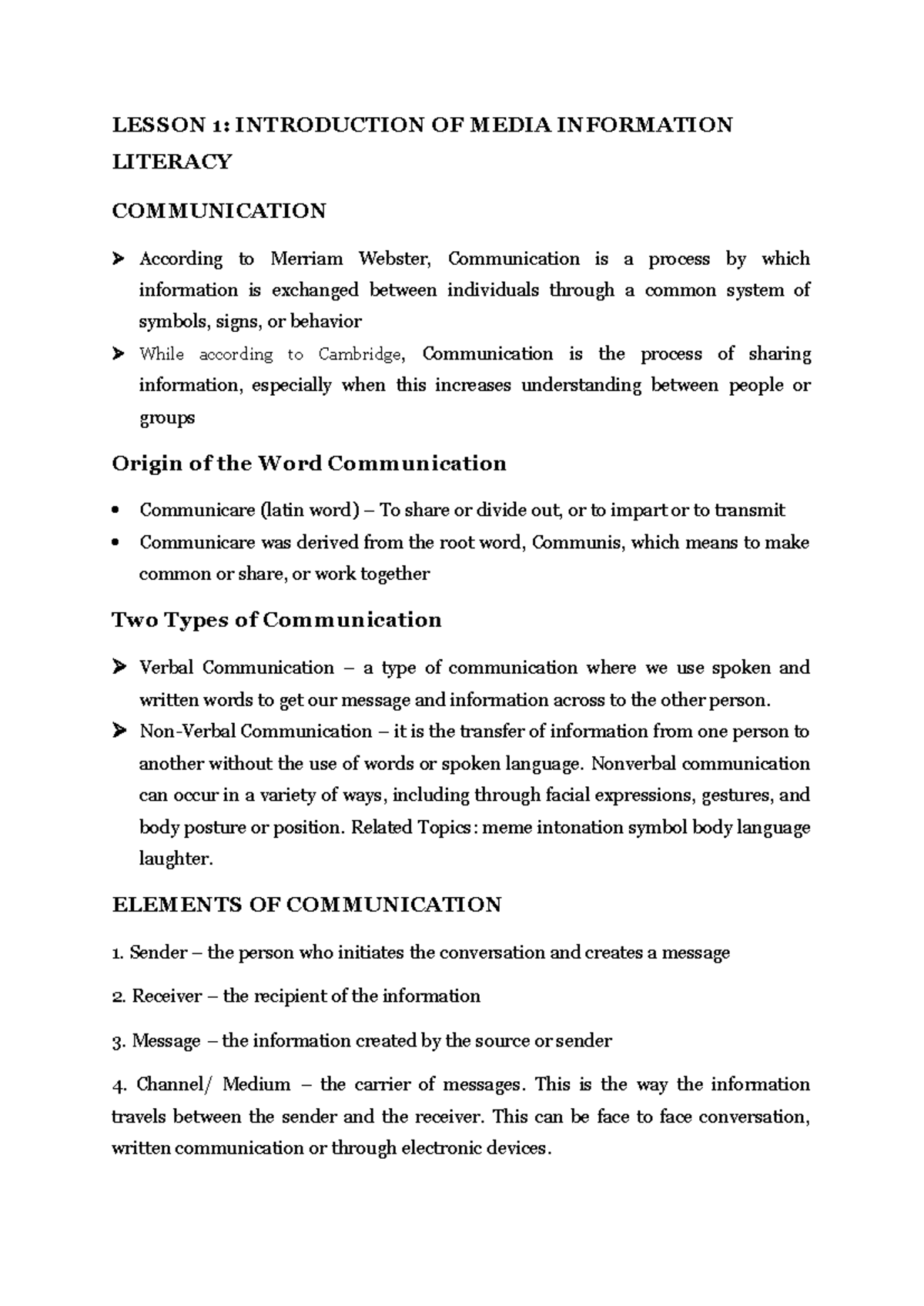 Lesson 1 Introduction of Media Information Literacy - LESSON 1 ...