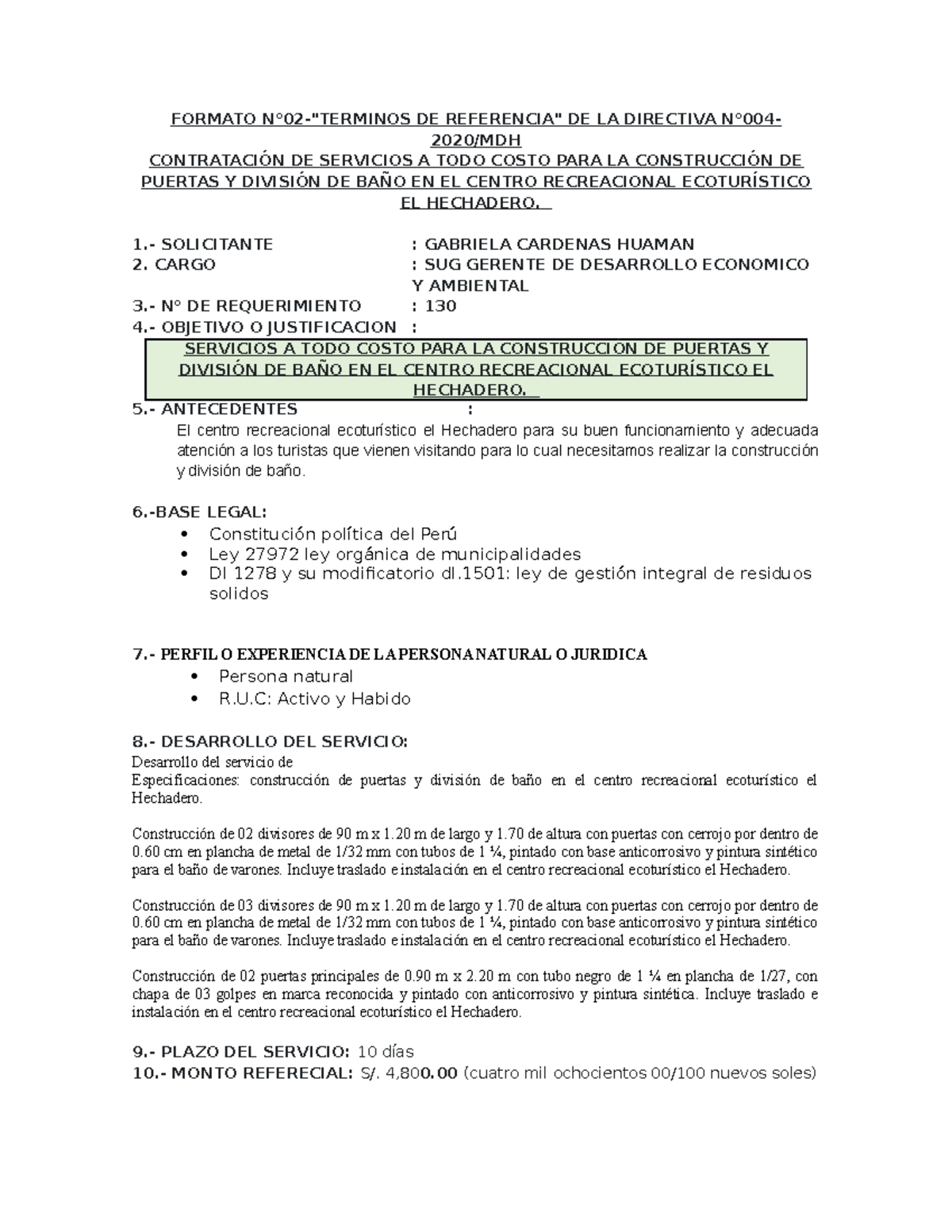 Tdr divciinn - llll - FORMATO N°02-"TERMINOS DE REFERENCIA" DE LA ...