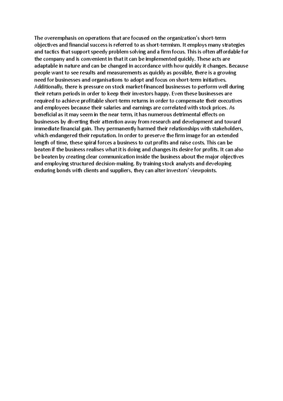 Summary 6(GMGT1010) - The overemphasis on operations that are focused ...