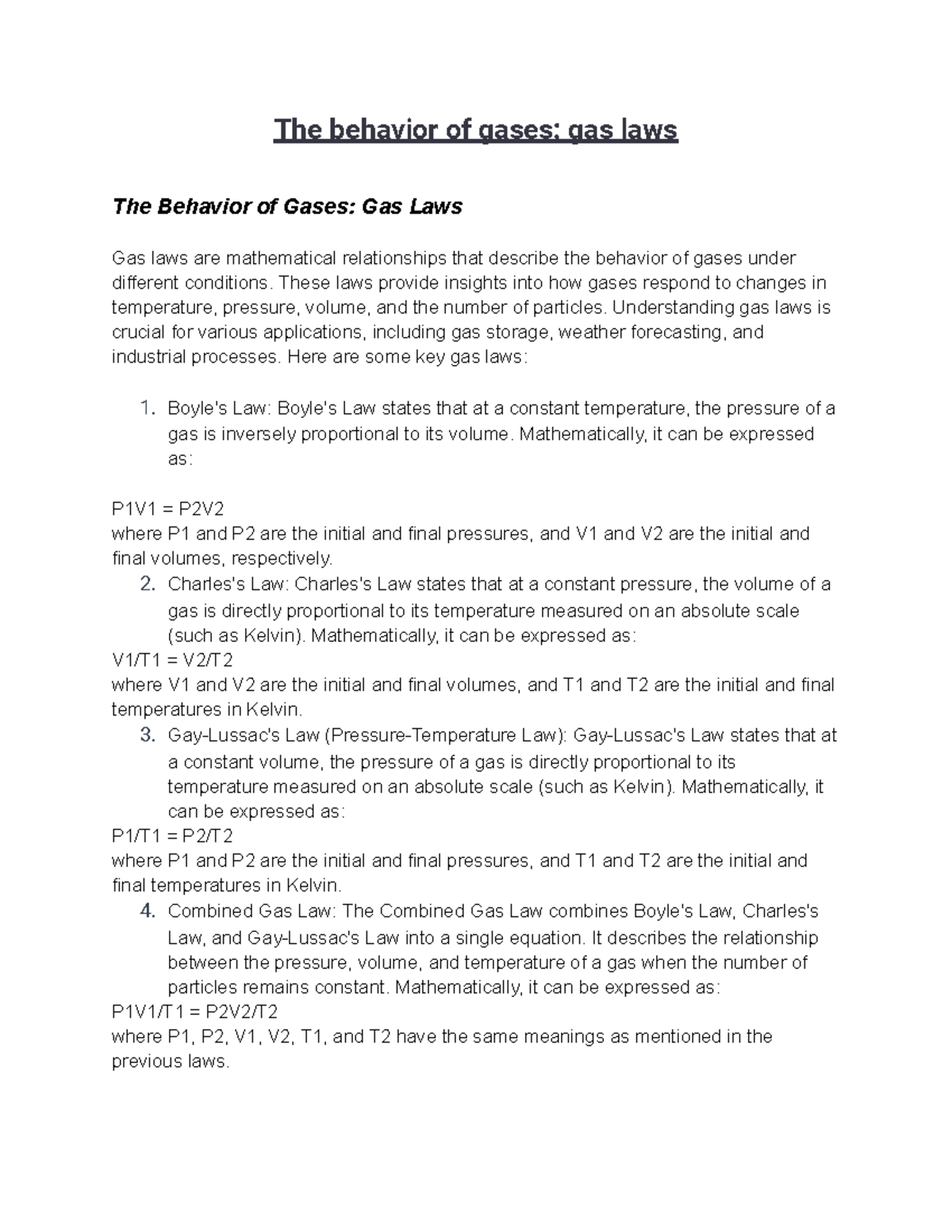 Notes on The behavior of gases gas laws - The behavior of gases: gas ...