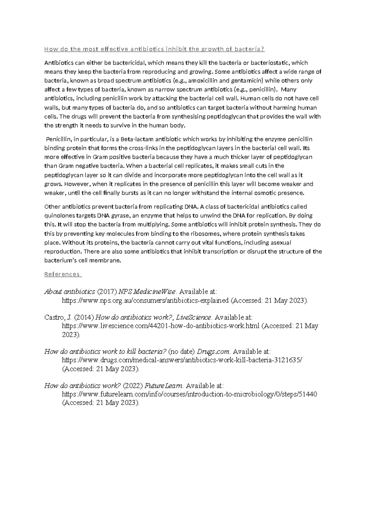 CPAC 5 - practical - How do the most eff ecti ve anti bioti cs inhibit ...
