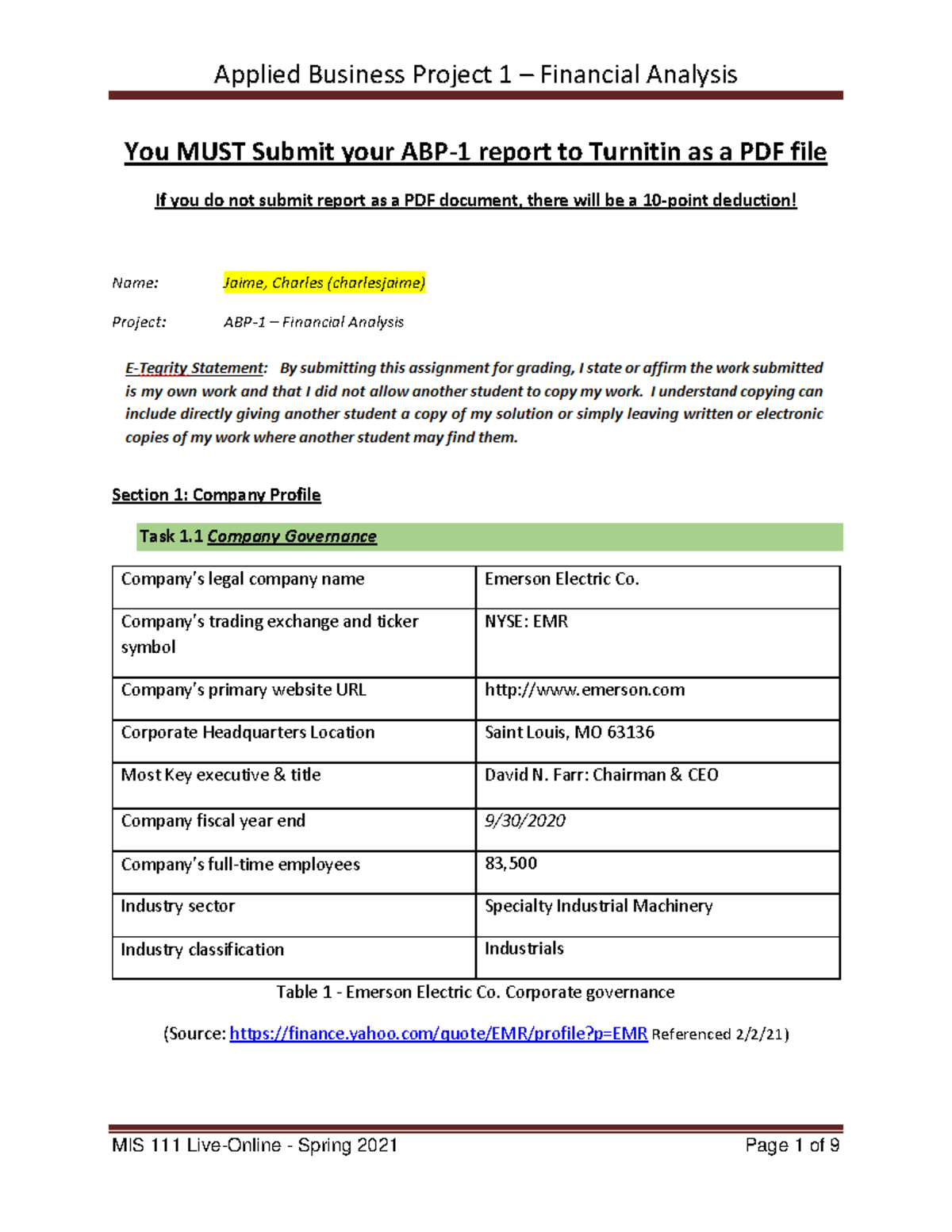 ABP1 - ABP 1 - You MUST Submit your ABP-1 report to Turnitin as a PDF ...