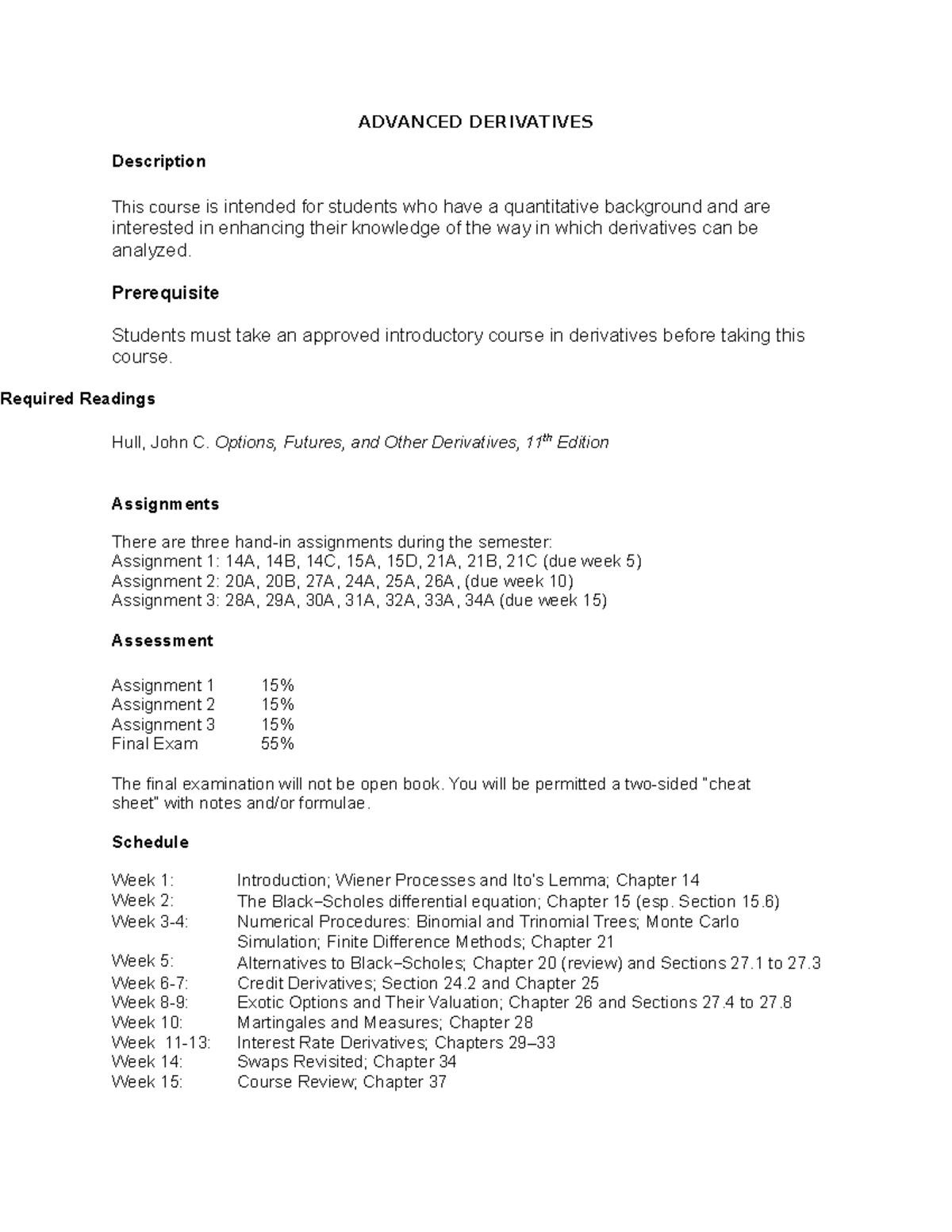 Advanced Derivatives and pricing - ADVANCED DERIVATIVES Description ...