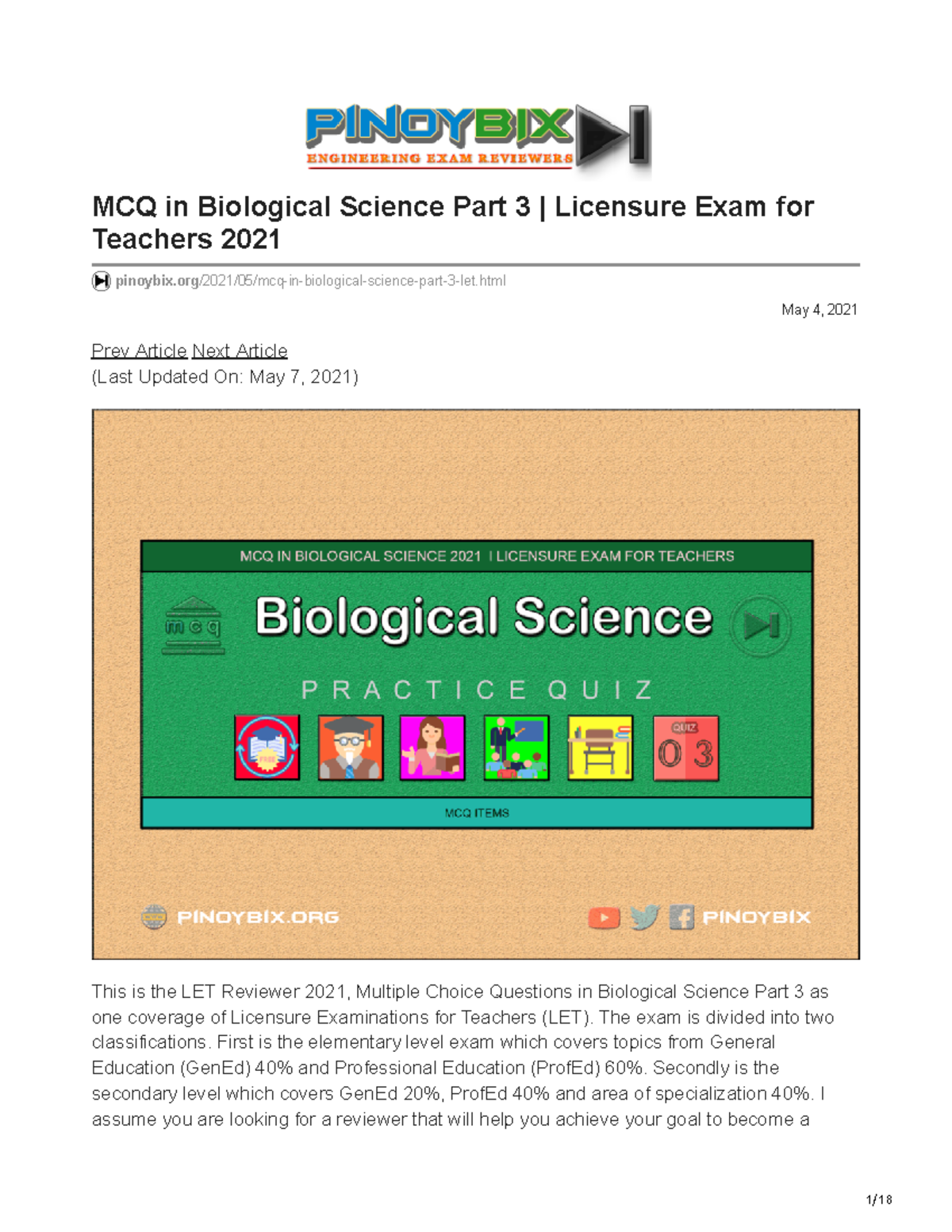 Pinoybix.org-MCQ in Biological Science Part 3 Licensure Exam for Teachers 2021 - May 4, 2021 MCQ ...