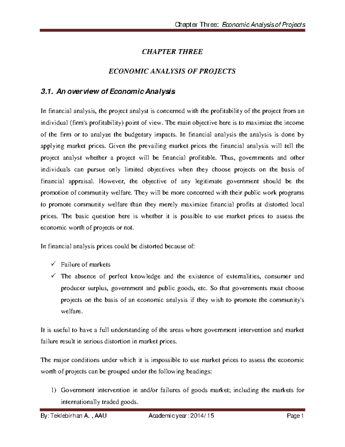 Chapter-3-Economic Analysis-1 - CHAPTER THREE ECONOMIC ANALYSIS OF ...