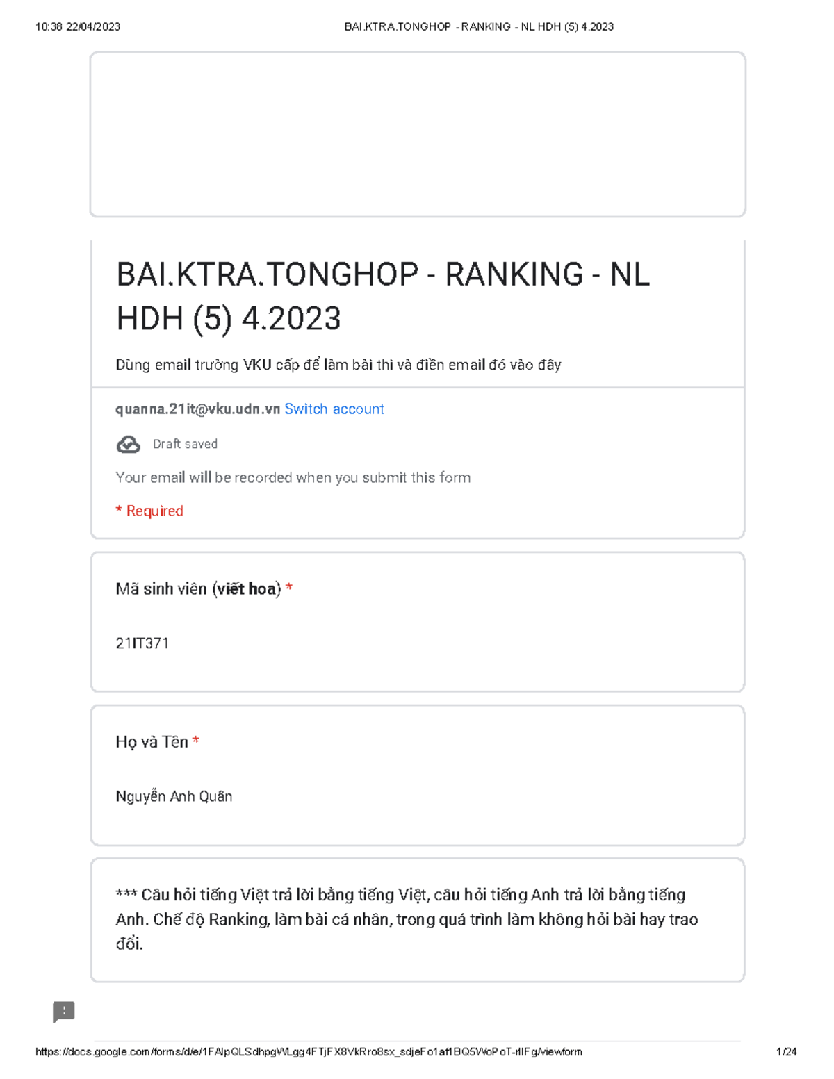 BAI.KTRA. Tonghop - Ranking - NL HDH (5) 4 - *** Câu hỏi tiếng Việt trả lời bằng tiếng Việt, câu ...